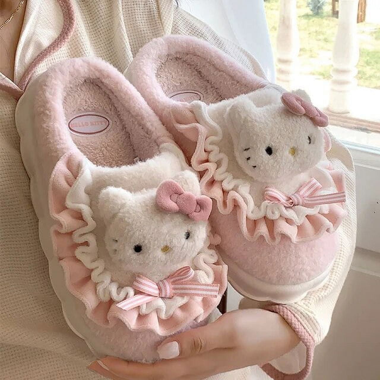 Hello Kitty Cotton Slippers For Women Girls Sanrio Melody Winter Warm ...
