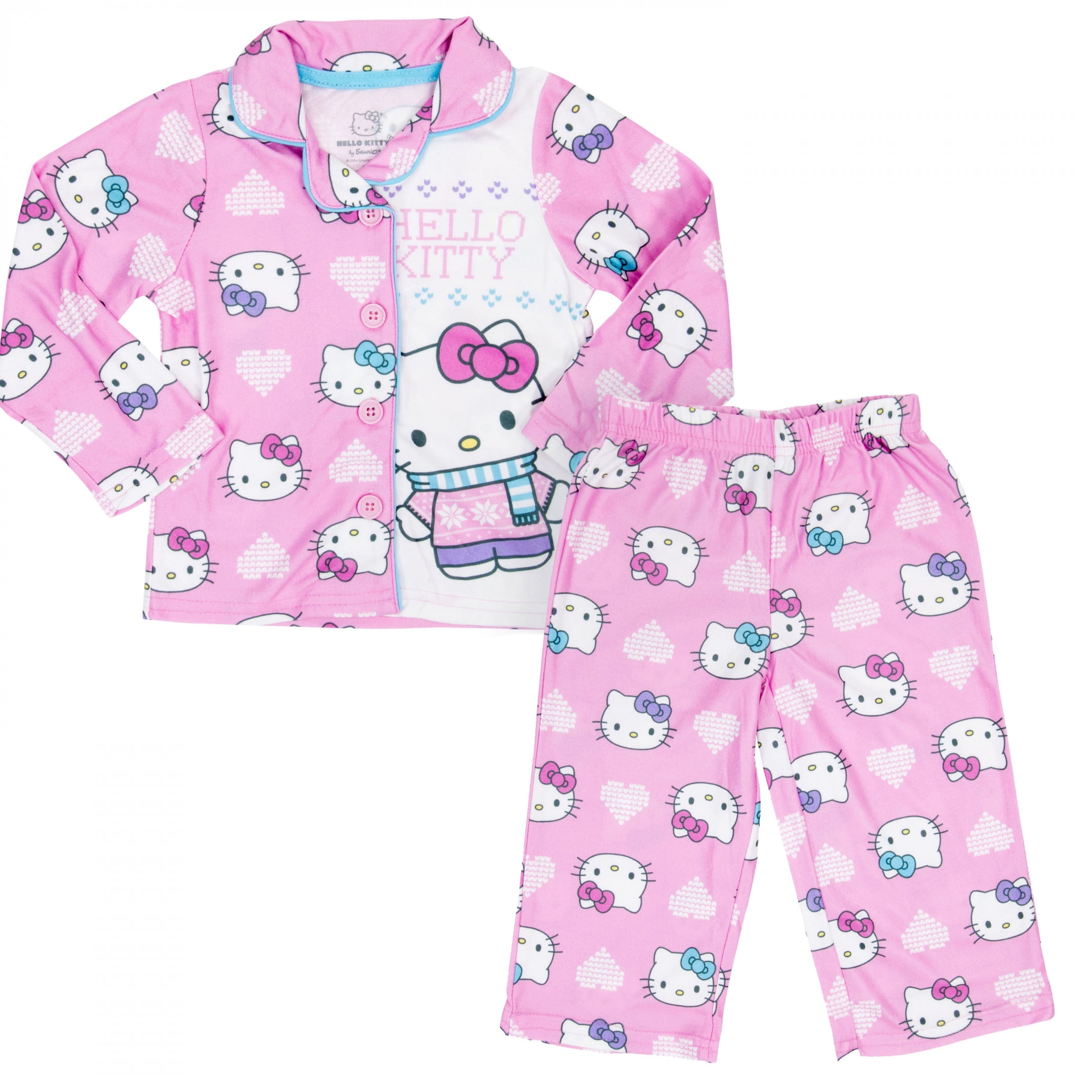 Hello Kitty Cozy Hearts Button Down 2-Piece Youth Pajama Set-Size 6 ...
