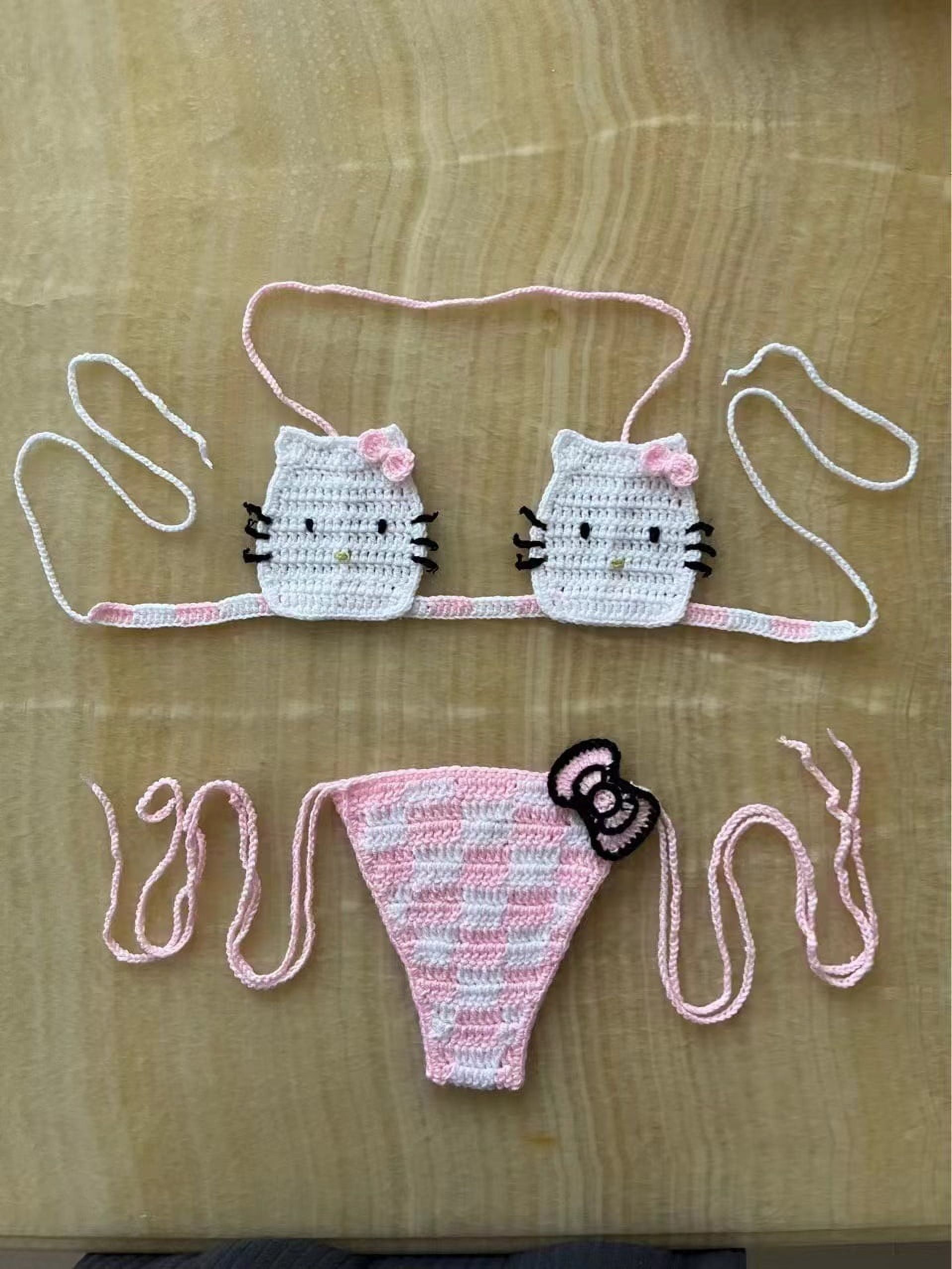 Hello Kitty Crochet Bikini Set 2pcs Bathing Suit Sexy Micro Bikinis Y2k ...