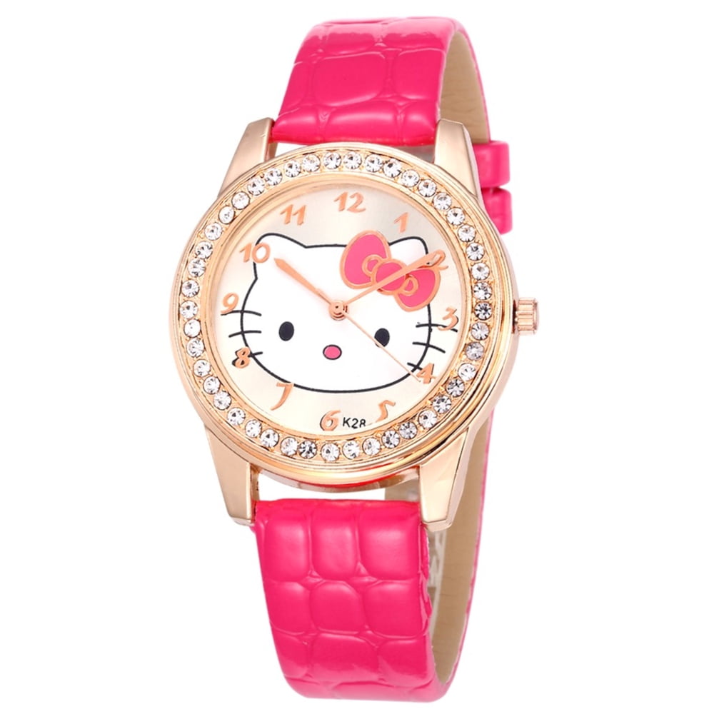 Hello Kitty Crystal Surrounding Dial With Kitty Face Pink Watchband HKW ...