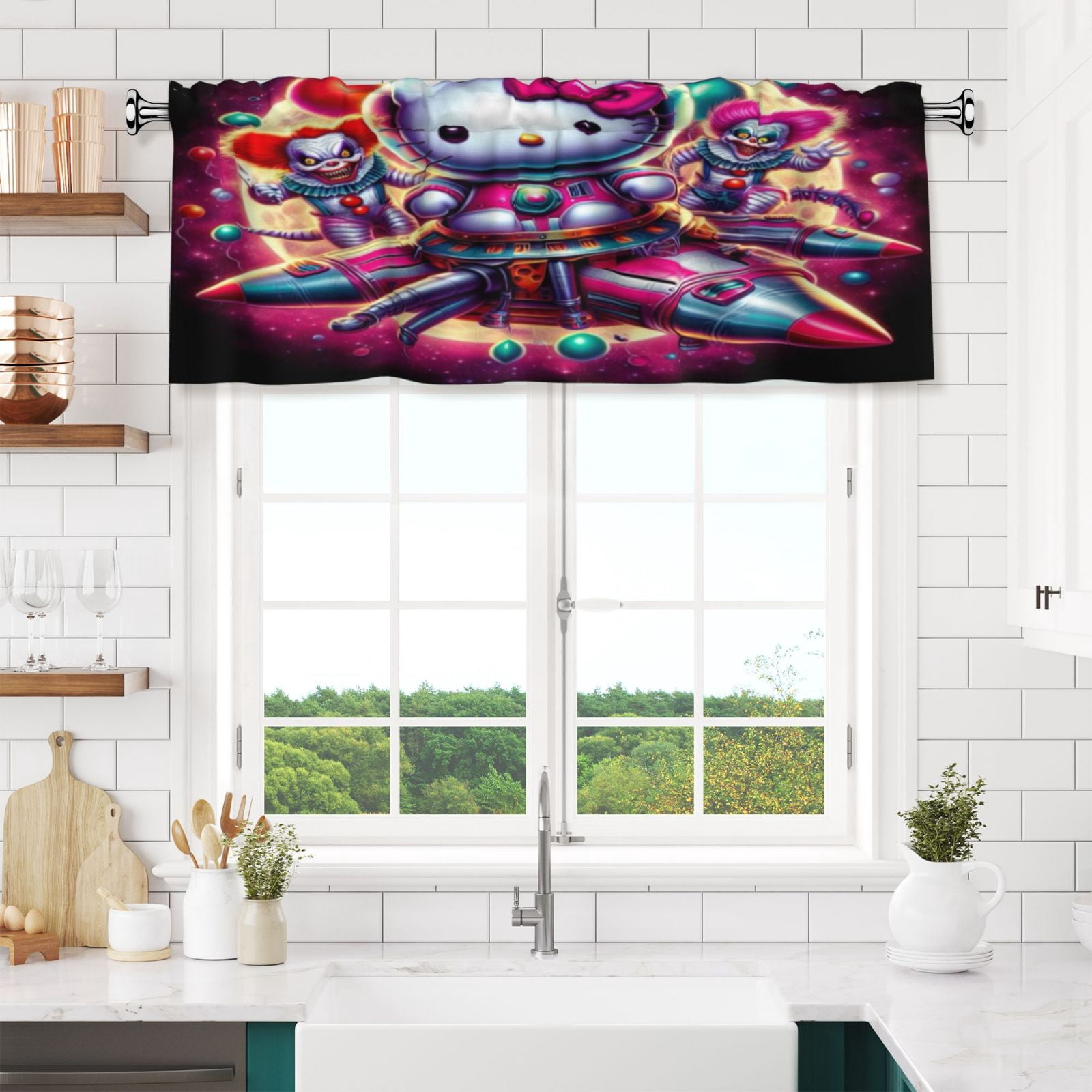 Hello Kitty Curtain Valance for Windows 54x18 Inches Blackout Kitchen ...