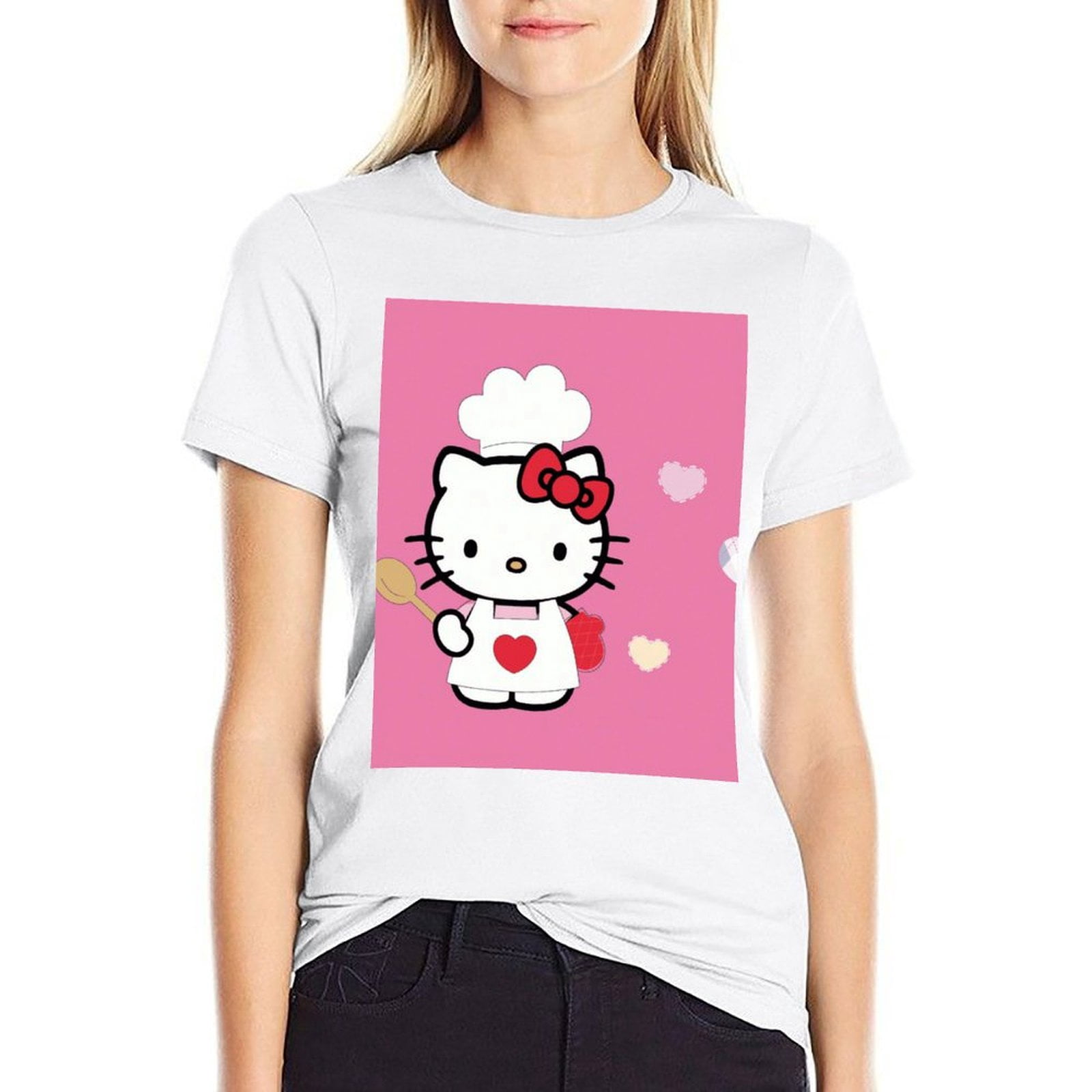 Hello Kitty Cute Chef's heart Crew Neck Shirt T-Shirt For Women ...