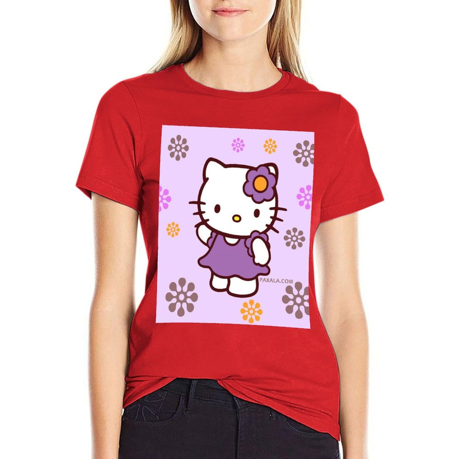 Hello Kitty Cute Purple snowflake Crew Neck Shirt T-Shirt For Women ...