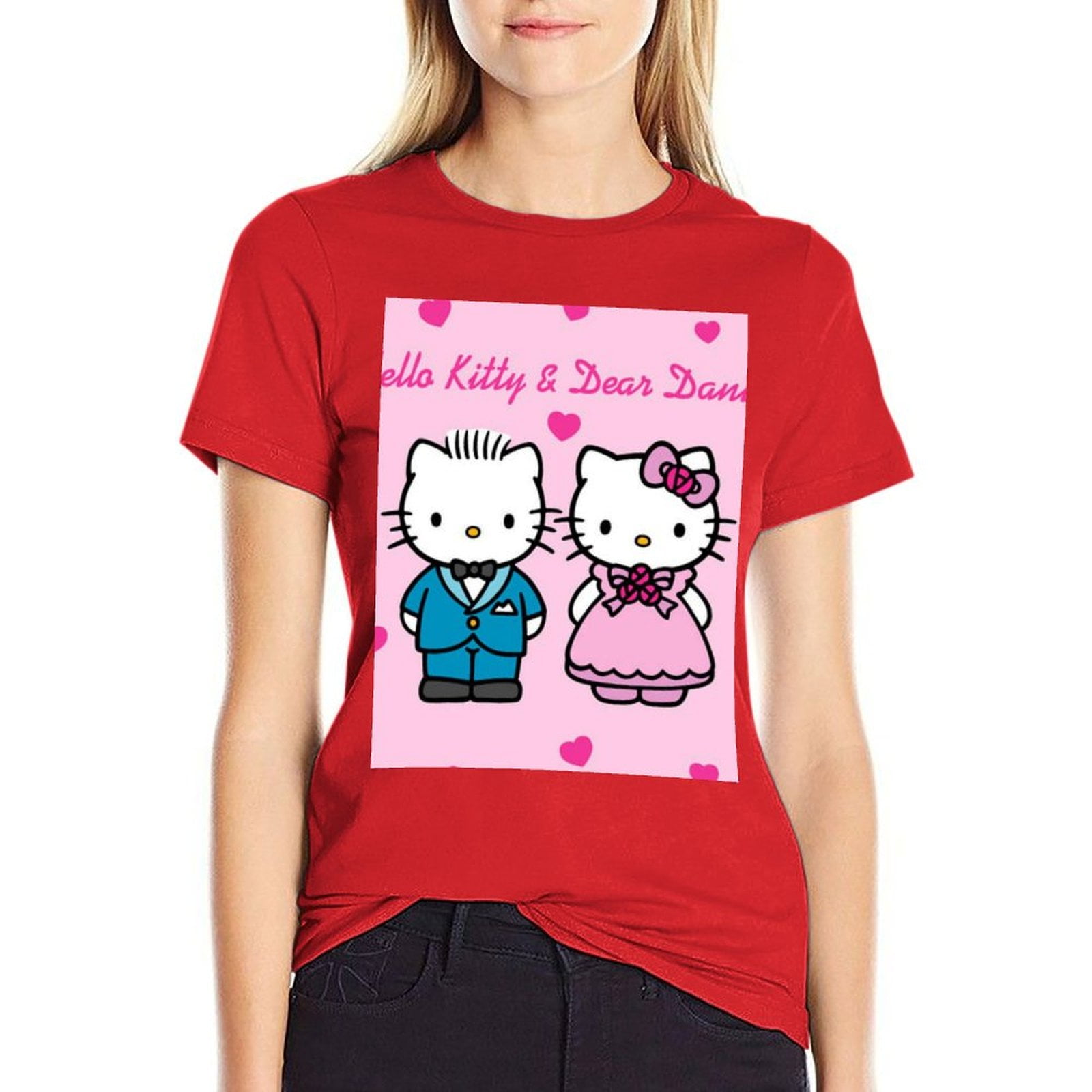 Hello Kitty Cute gentleman and lady Crew Neck Shirt T-Shirt For Women - Walmart.com