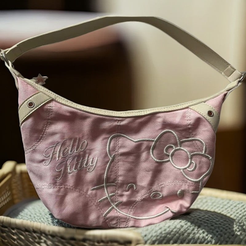 Hello Kitty Denim Embroidered Underarm Bag Crossbody Bag for Women 2025 ...