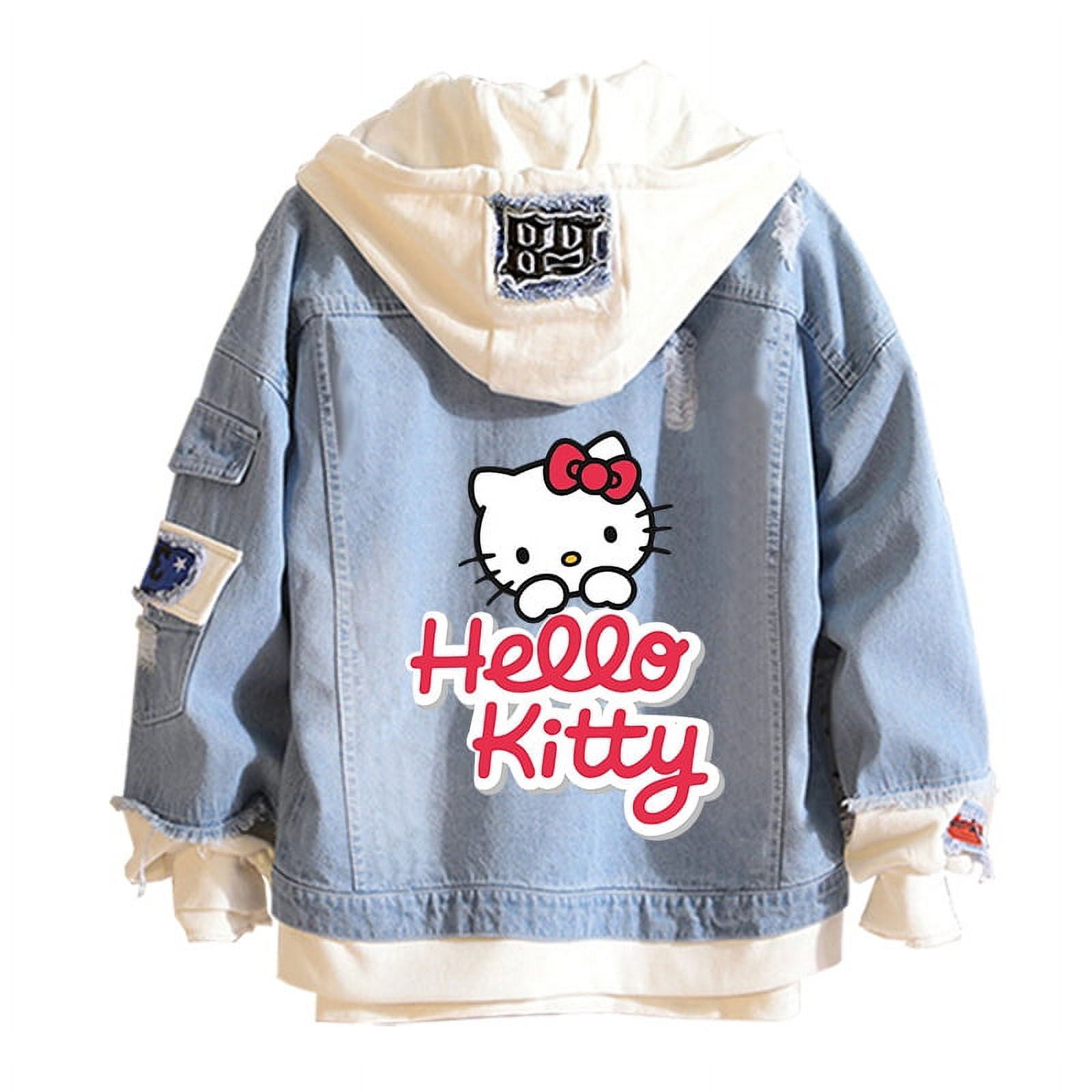 Hello Kitty Denim Jacket Hoodie Cute Sanrio Spring and Autumn Fashion ...