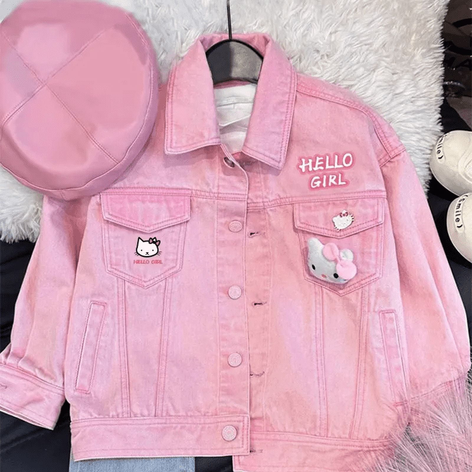 Hello Kitty Denim Jackets for Girls 2024 Spring Autumn Kids Cute Pink ...