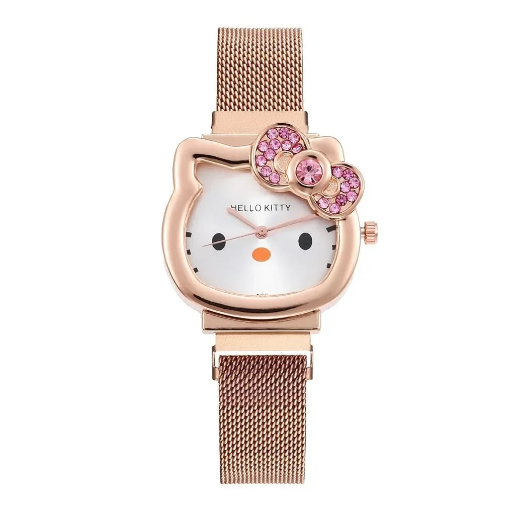 Hello Kitty Diamond Watch Cat Bow Kawaii Pink Ladies Gold Sliver Metal ...