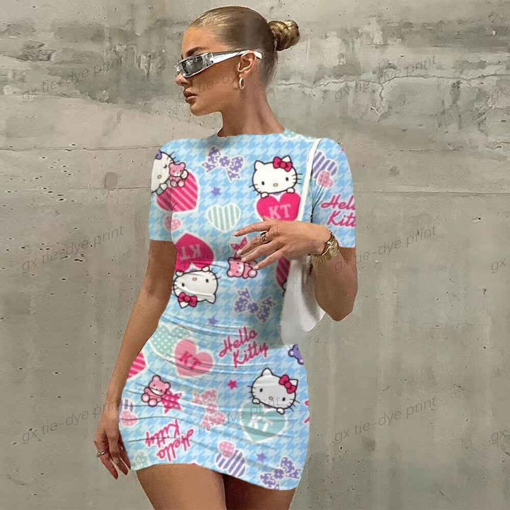 Hello Kitty Digital print Elegant Pencil Dress Womens Simple Sheath ...
