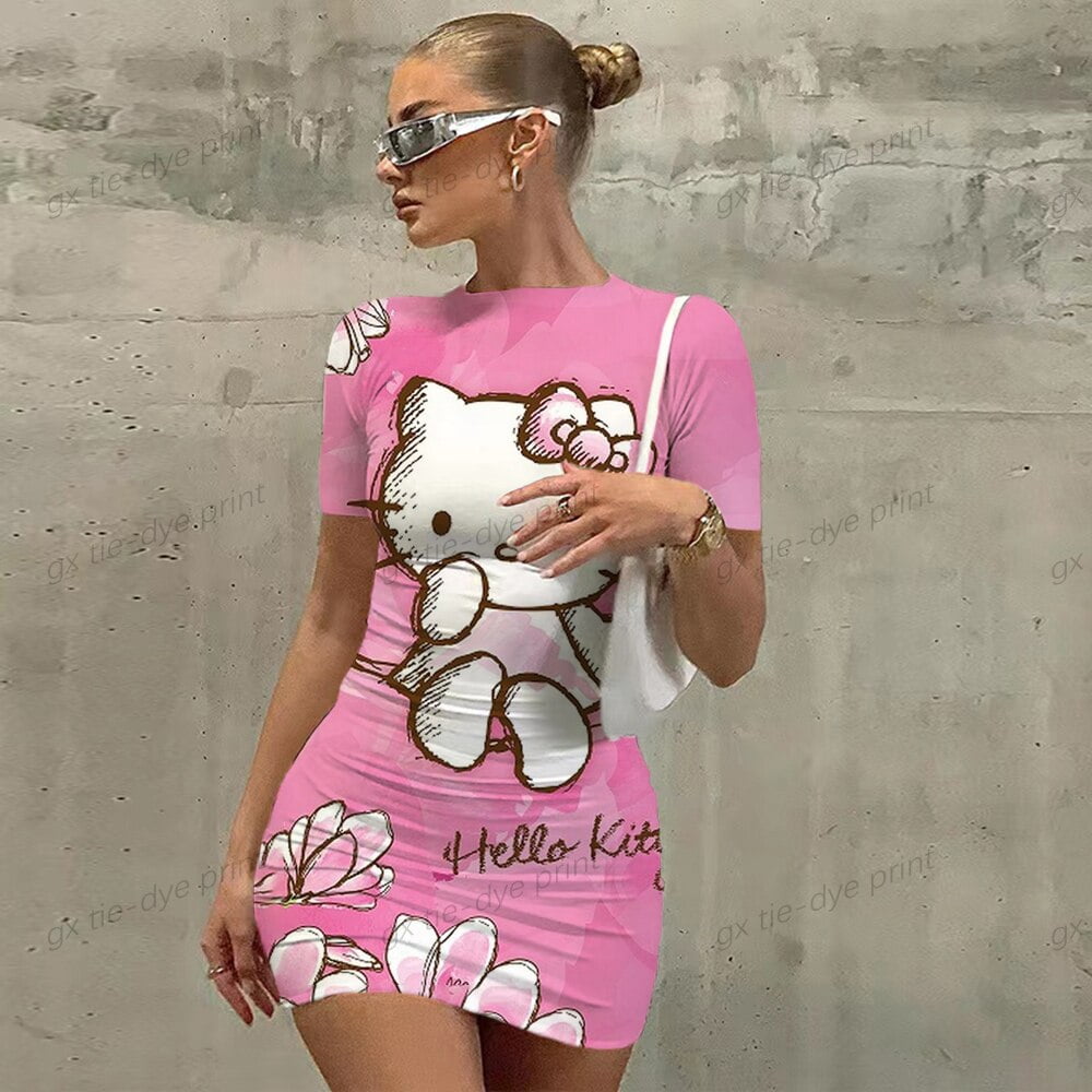 Hello Kitty Digital print Elegant Pencil Dress Womens Simple Sheath ...