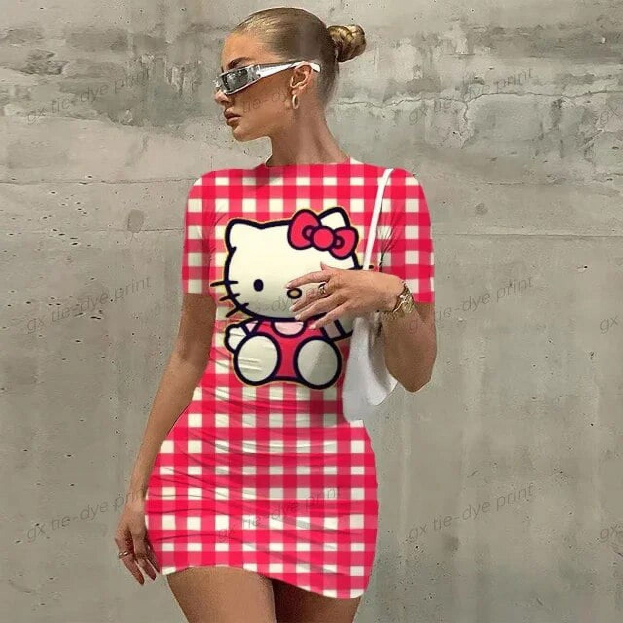 Hello Kitty Digital print Elegant Pencil Dress Womens Simple Sheath ...