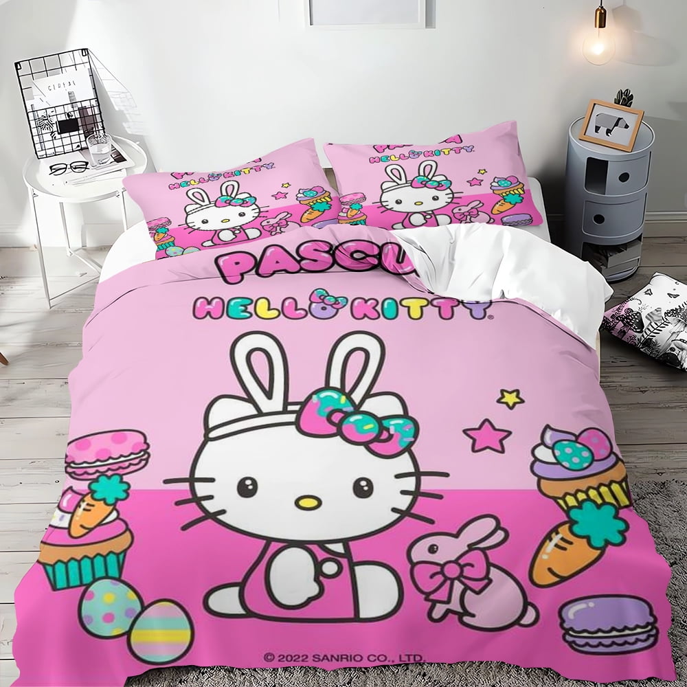 Hello Kitty Duvet Cover Anime Cartoon Duvet Cover Bedding Set Cute Warm ...