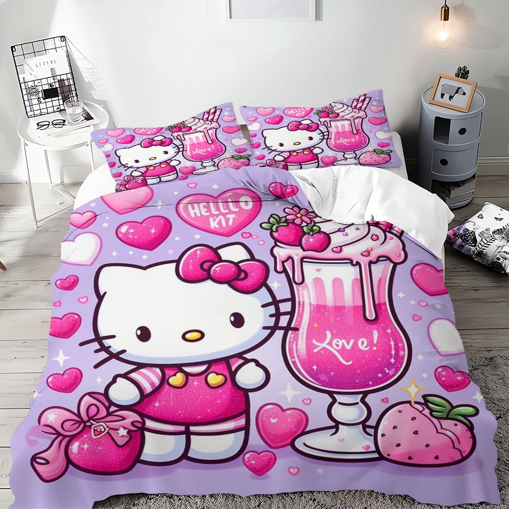 Hello Kitty Duvet Cover Anime Cartoon Duvet Cover Bedding Set Cute Warm ...