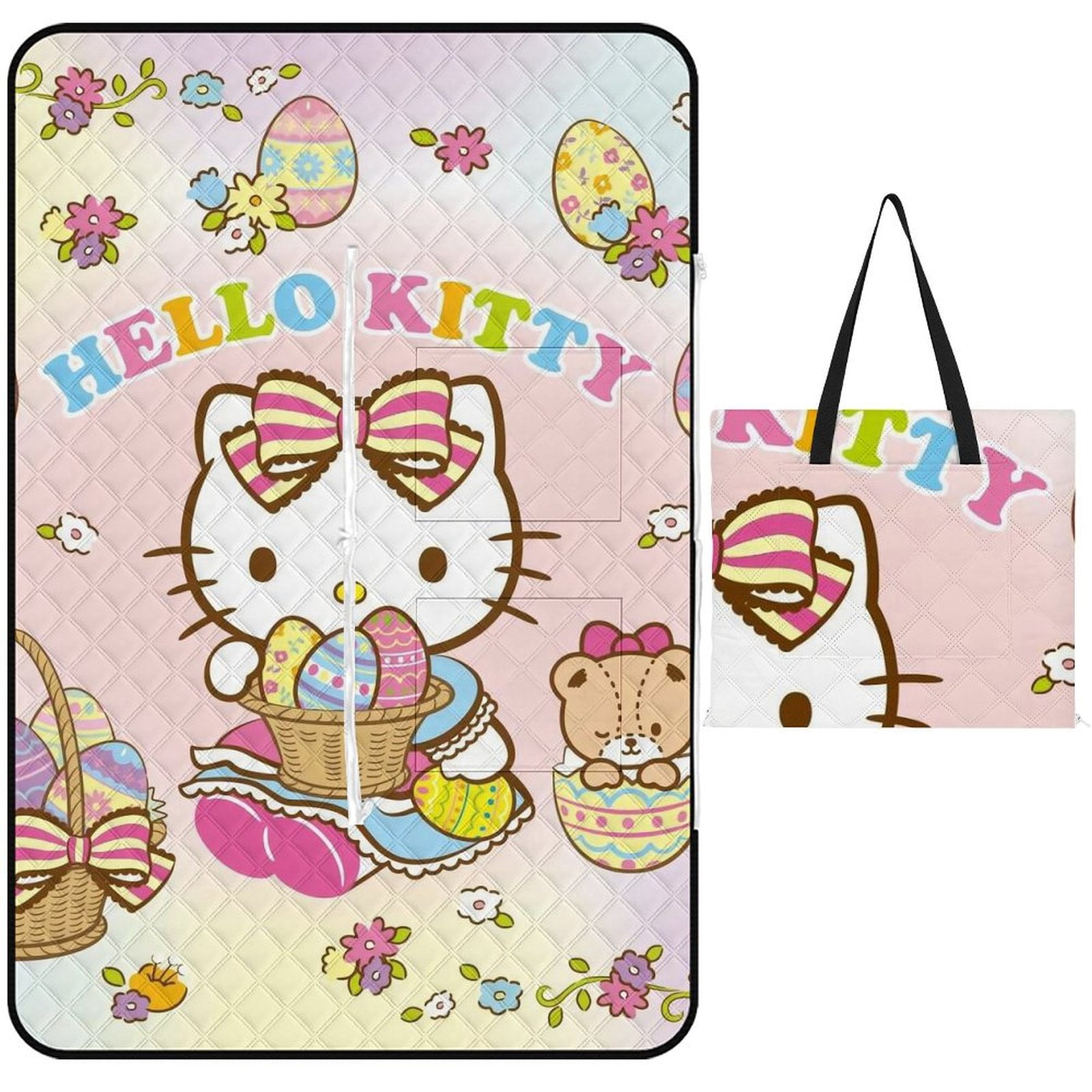 Hello Kitty Easter Eggs Picnic Blankets,59x39 Waterproof Picnic Mat,Beach Blanket,Foldable ...