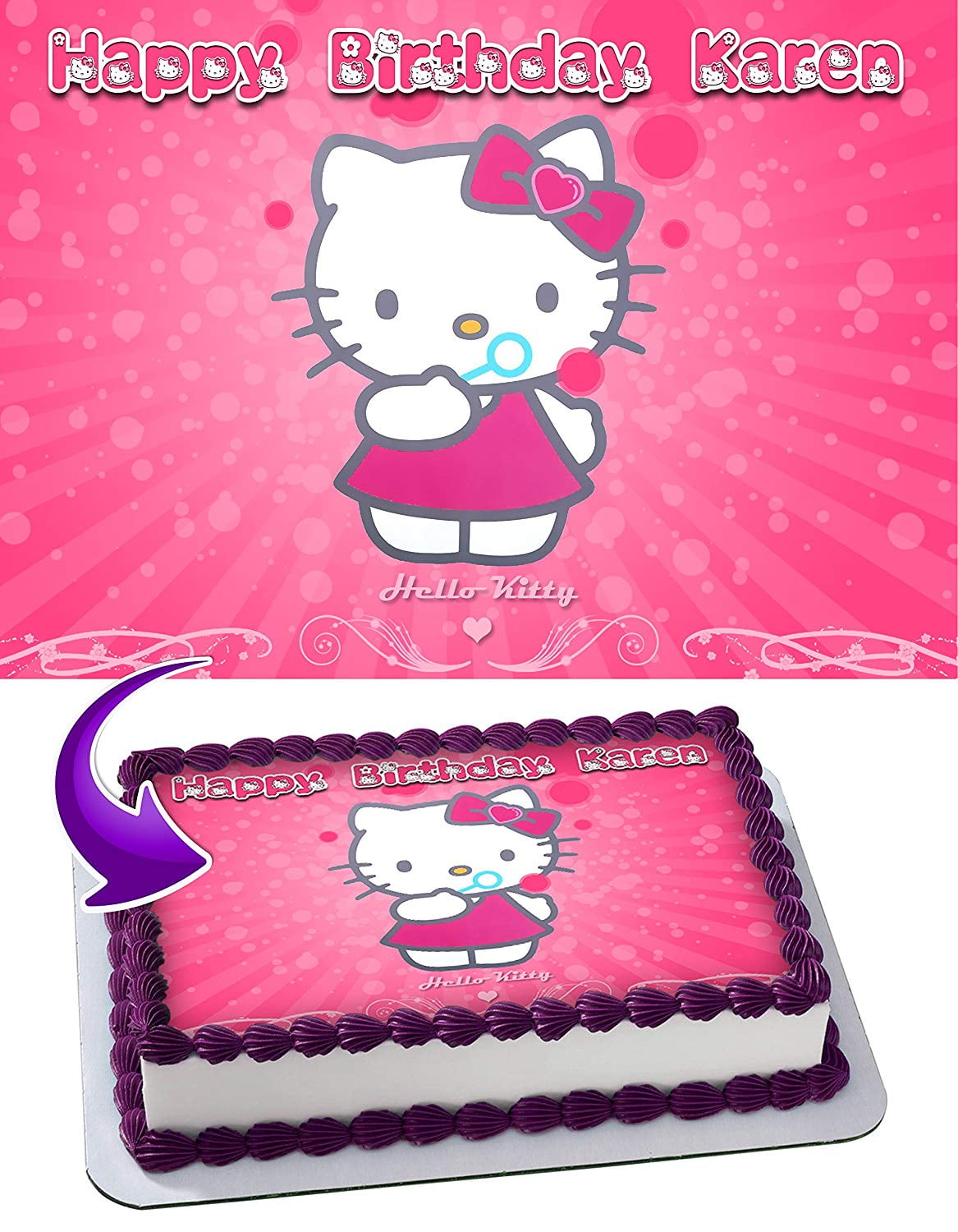 Hello Kitty - Edible Cake Topper - 11.7 x 17.5 Inches 1/2 Sheet ...