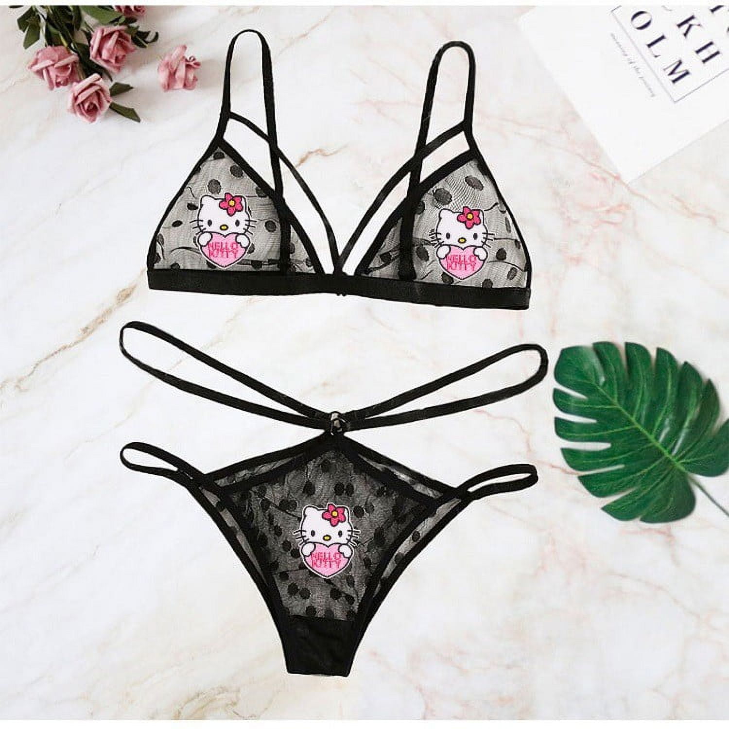Hello Kitty Embroidery Lace Underwear Set for Women Y2K Girls Kuromi ...