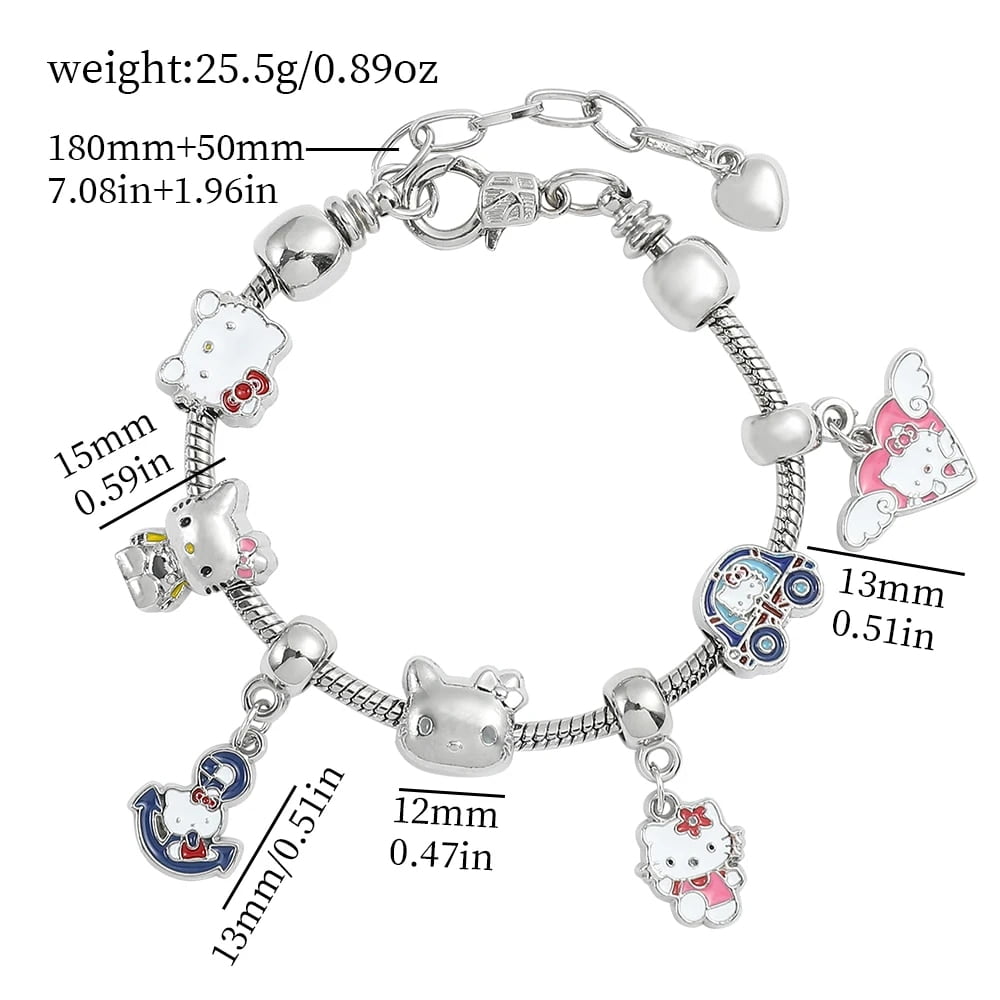 Hello Kitty Enamel Charms Bracelet Sanrio Beads Charm Diy Accessories Kawaii KT Cat Hand Chains ...