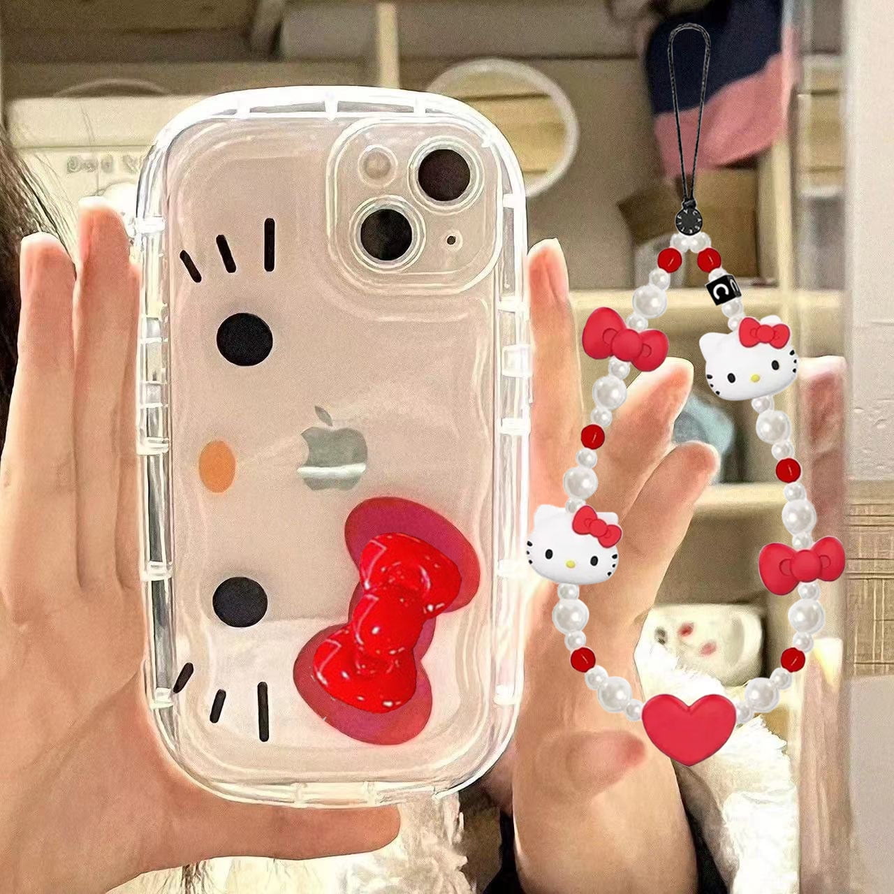 Hello Kitty Face Red Bow Strap Fat Phone Case For iPhone 16 14 12 13 11 ...