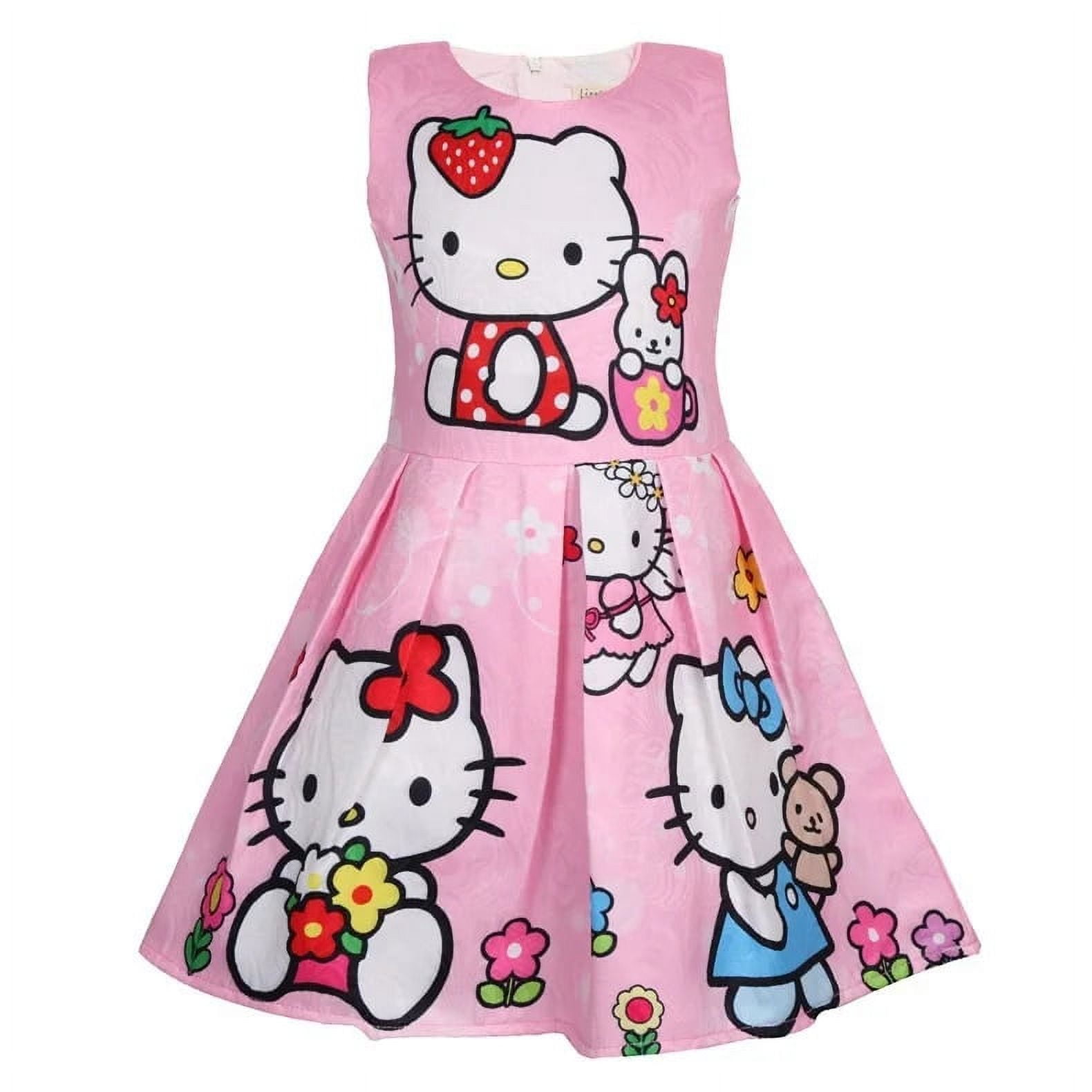 Hello Kitty Fashion Cartoon Children Sleeveless Pleated Dress Summer ...