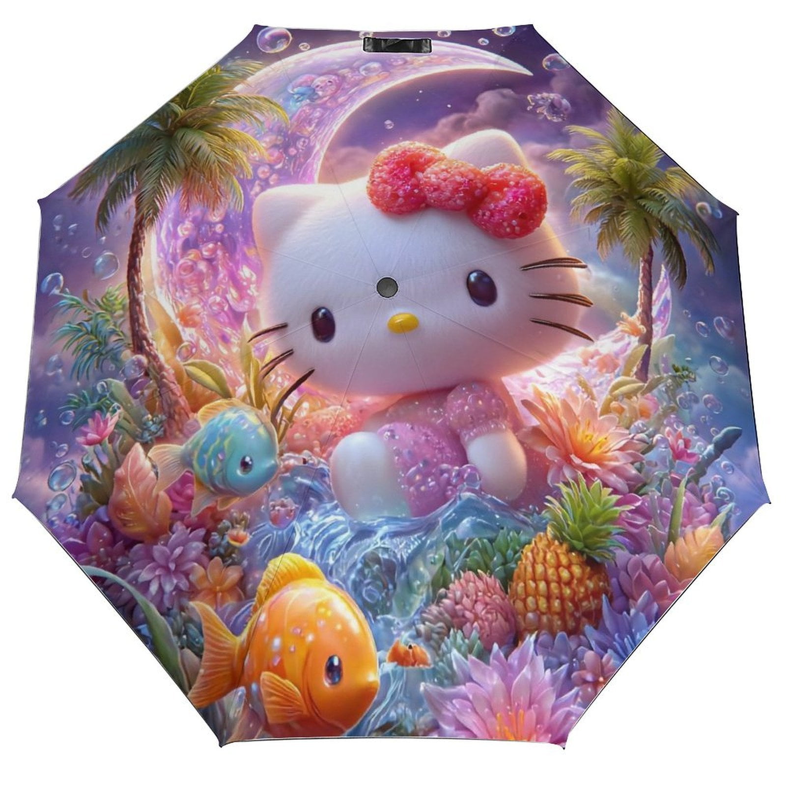Hello-Kitty Floats in A Magical Garden Oasis Above The Clouds Umbrella ...