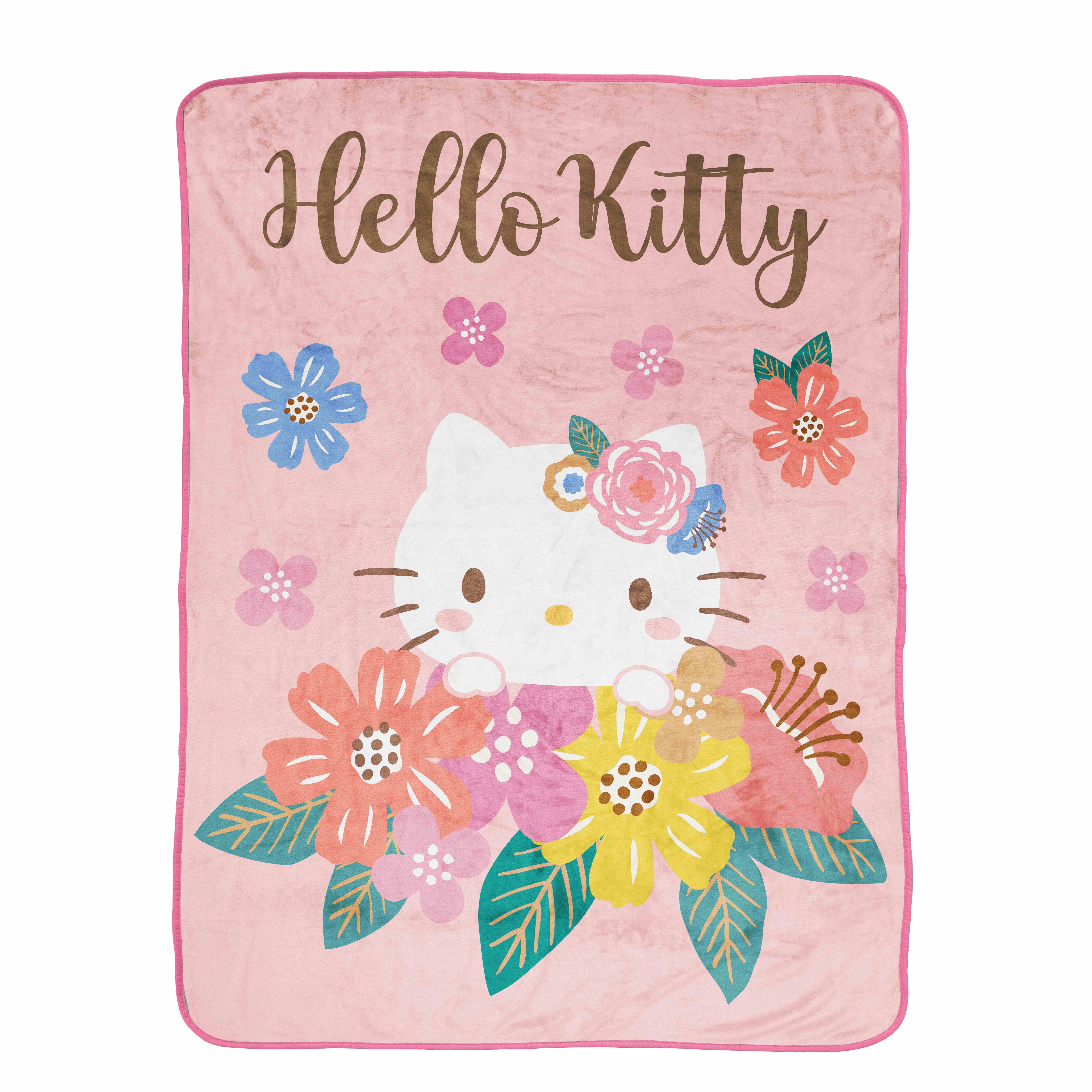 Sanrio Hello Kitty Floral Grace 46 x 60 Coral Fleece Kids Throw Blanket ...