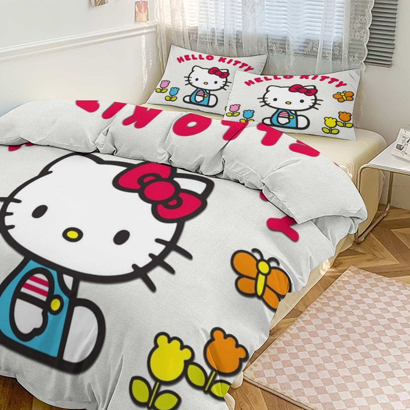 Hello Kitty Flower Butterfly Twin Comforter Set With Sheets 3 Piece