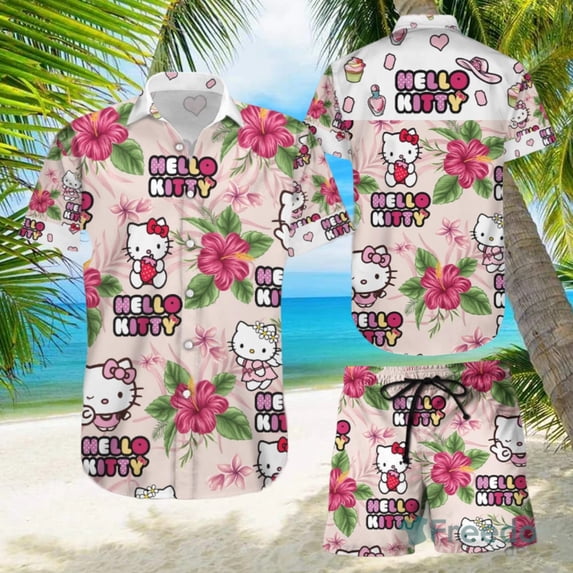 Hello Kitty Flower Cute Gift Hawaiian Shirts And Short Summer Beach Set ...
