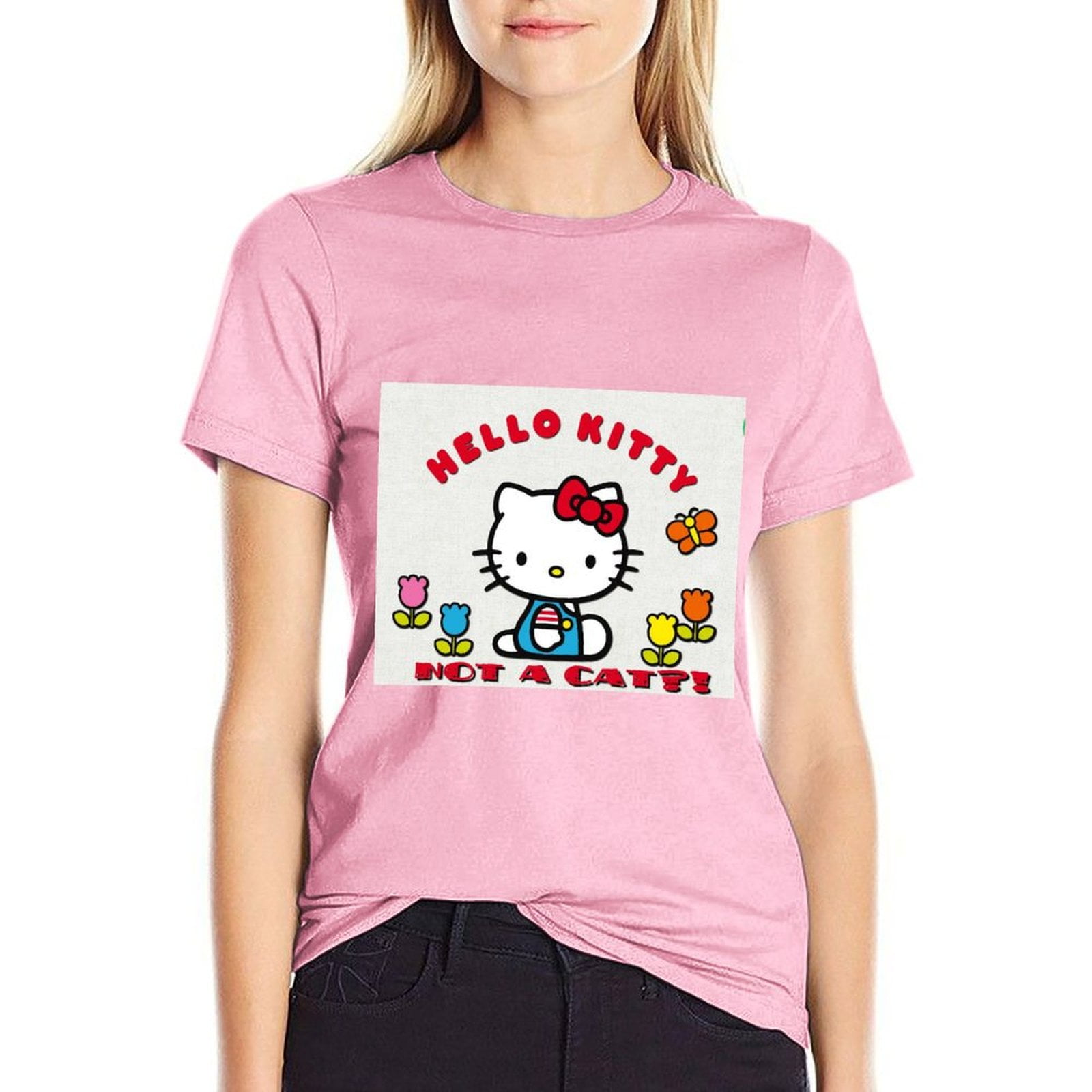 Hello Kitty Flower butterfly Crew Neck Shirt T-Shirt - Walmart.com
