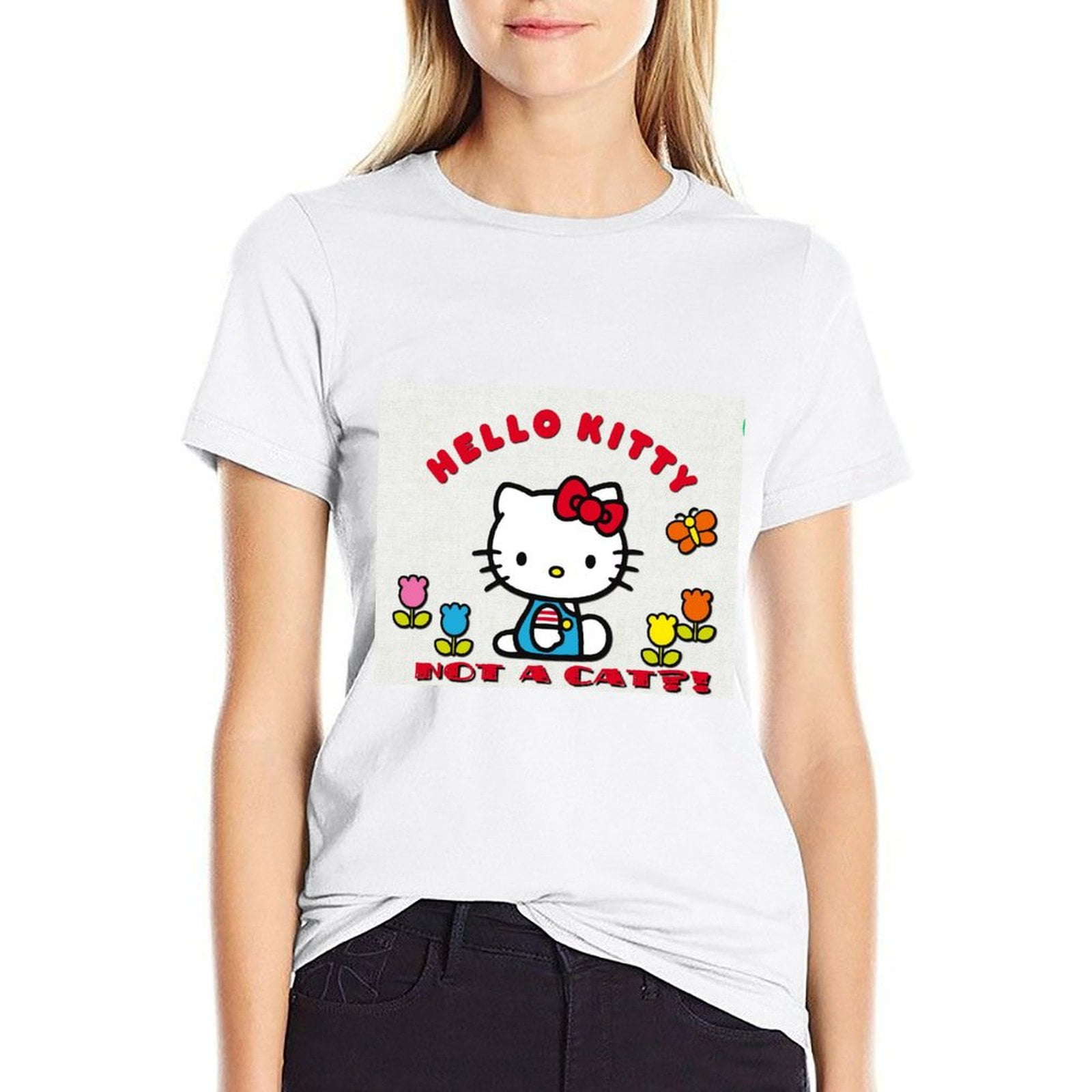 Hello Kitty Flower butterfly Crew Neck Shirt T-Shirt - Walmart.com