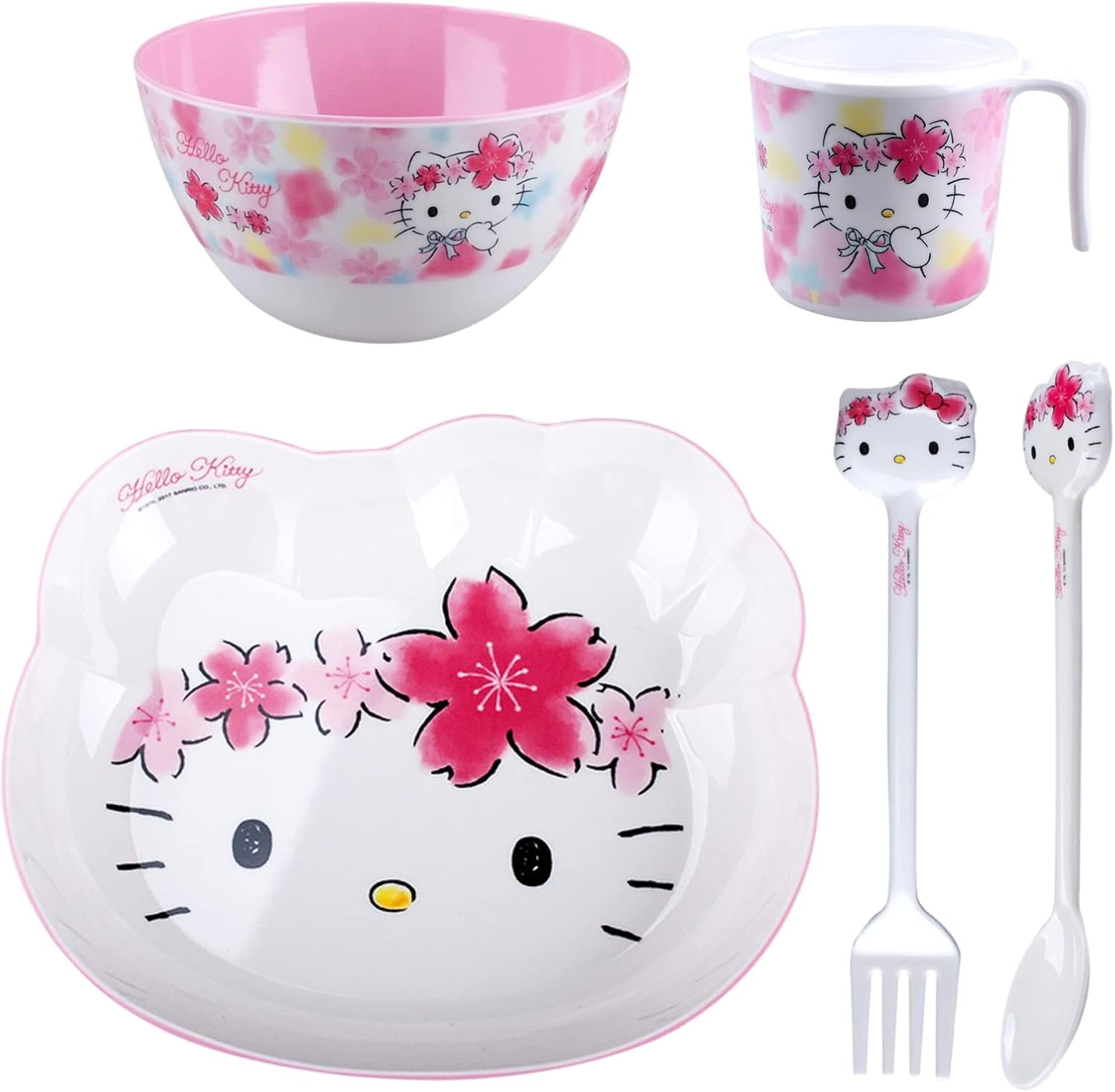 Hello Kitty Flowers Cute Pink Dinnerware Flatware Meal Set – Plate Bowl ...