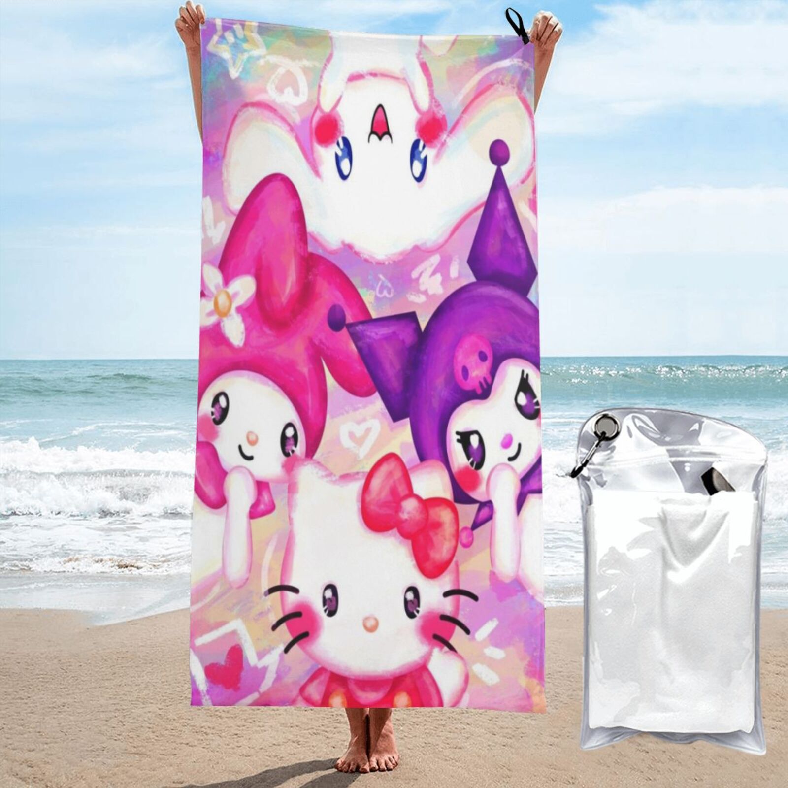 Hello Kitty Friend Kuromi Beach Towel Absorbent Large Towel 3D Cartoon ...
