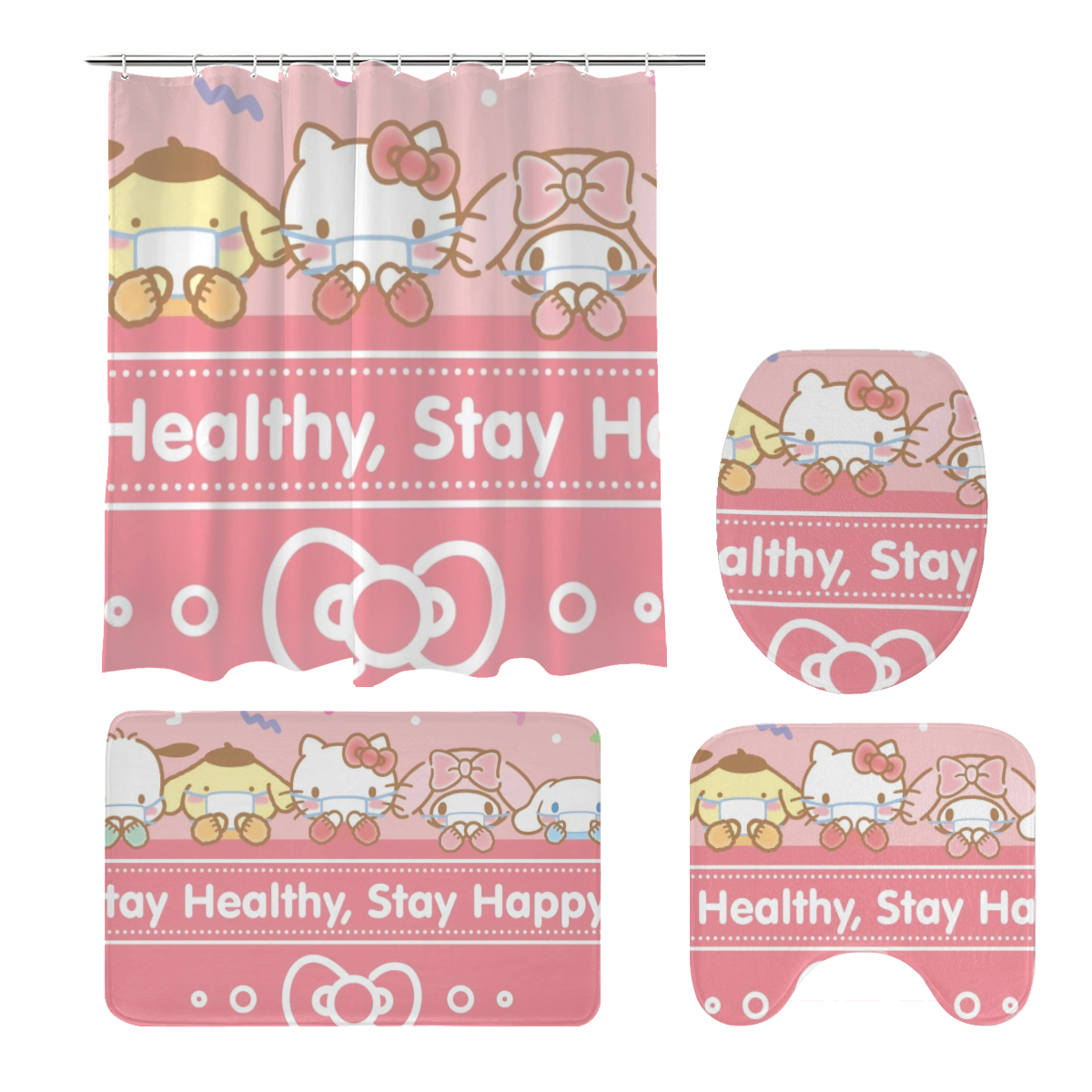 Hello Kitty & Friends 4-piece bathroom shower curtain set, bathroom set ...
