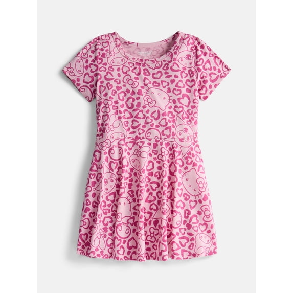 Hello Kitty Girls Print Skater Dress with Short Sleeves, Sizes 4-12 ...