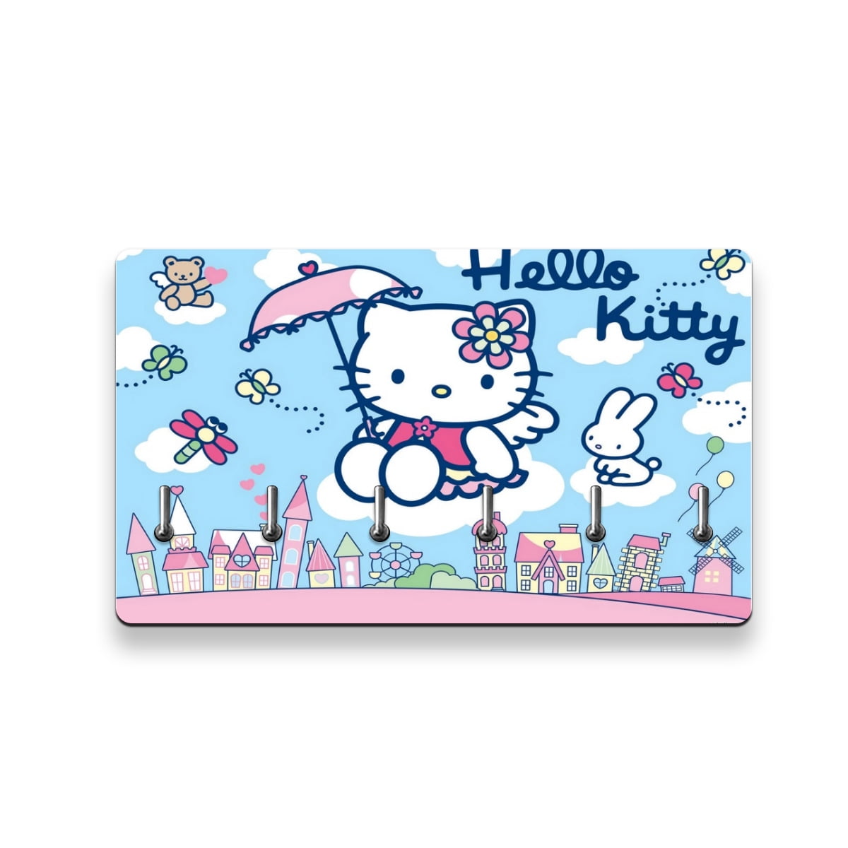 Hello Kitty & Friends Wall Key Holder, Farmhouse Wall Rack with 6 Hooks ...