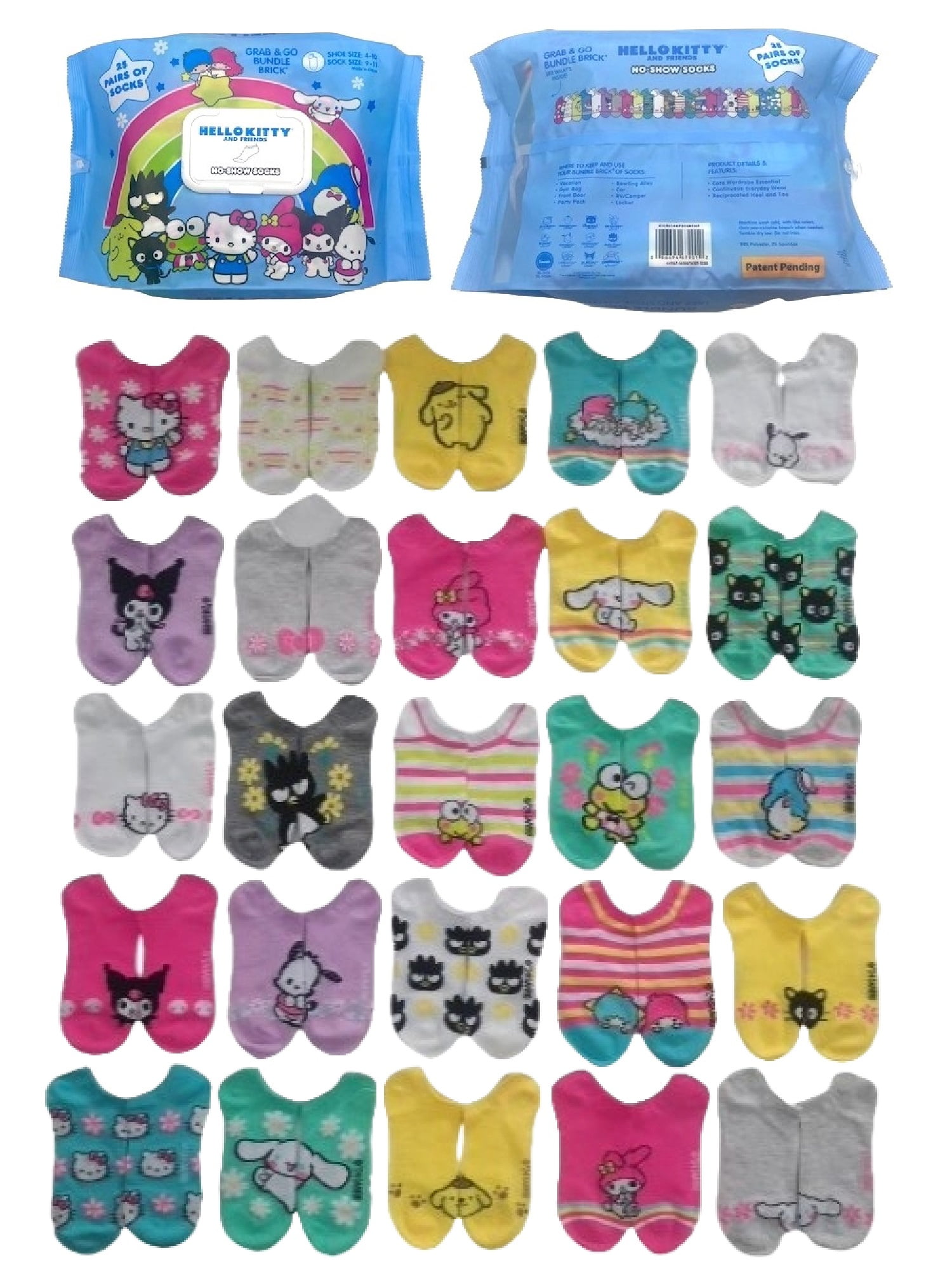 Hello Kitty & Friends Adult Cozy Unisex No-Show Socks, 25-Pack Bundle ...