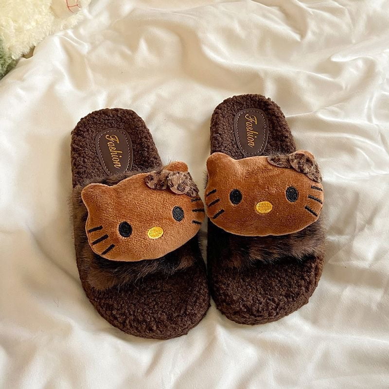 Hello Kitty Fuzzy Memory Foam Slippers for Women, Fluffy Open Toe ...
