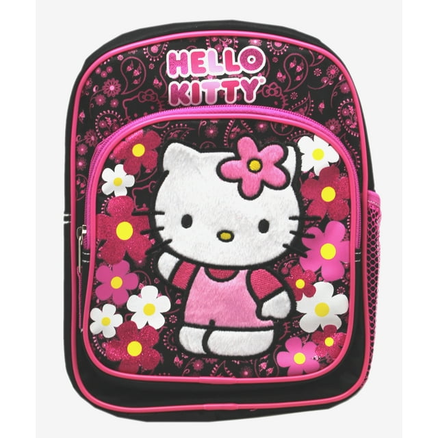 Hello Kitty Fuzzy Patch Front Floral Black/Pink Mini Toddler Backpack (10in) - Walmart.com