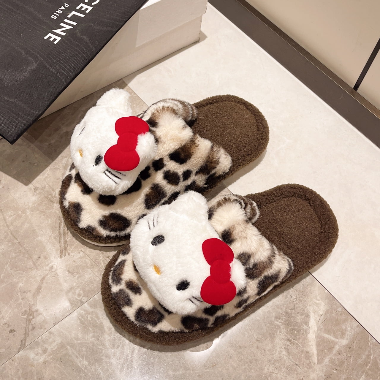 Hello Kitty Fuzzy Slippers Women Cute Fluffy House Shoes Warm Cozy ...