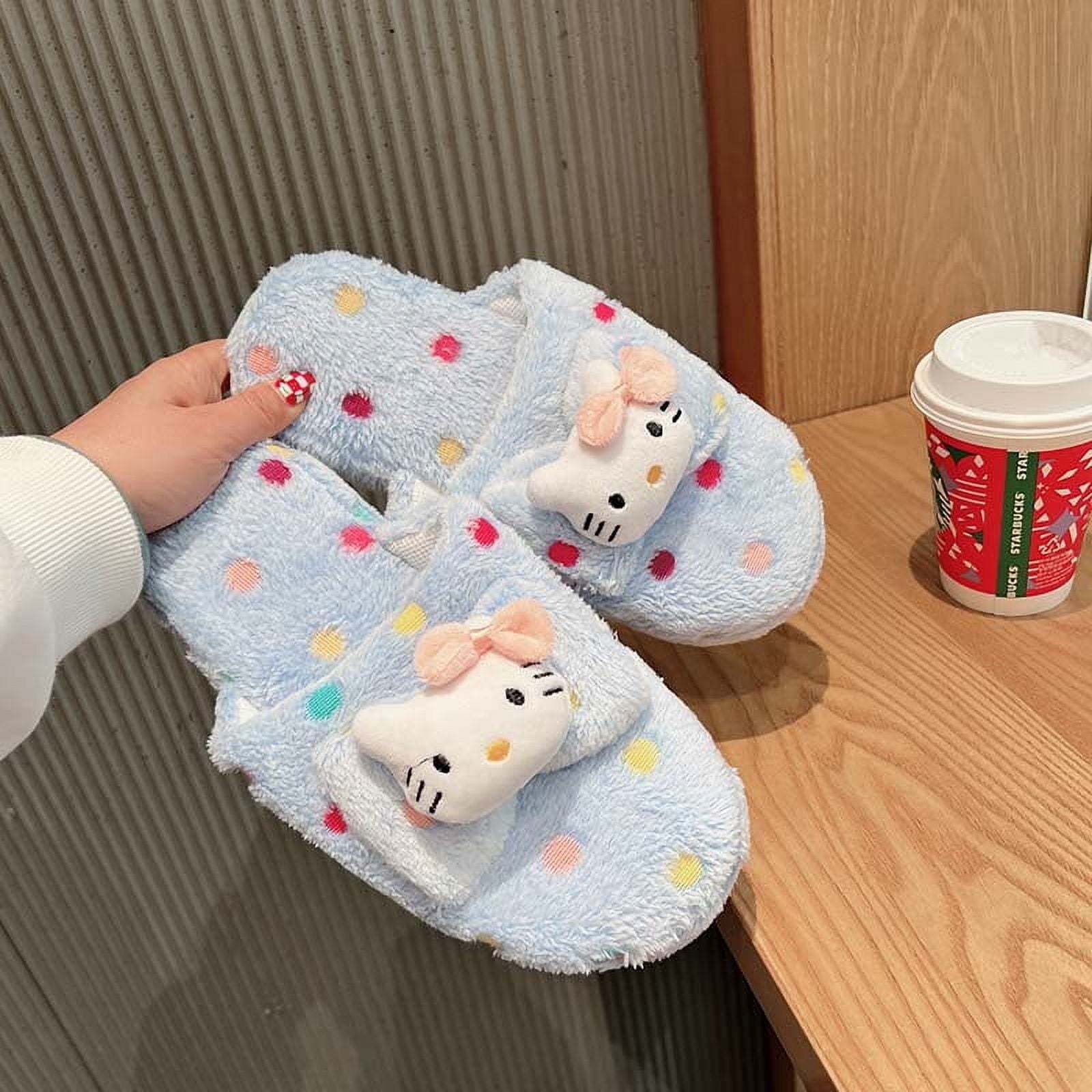 Hello Kitty Fuzzy Slippers Women Cute Fluffy House Shoes Warm Cozy ...