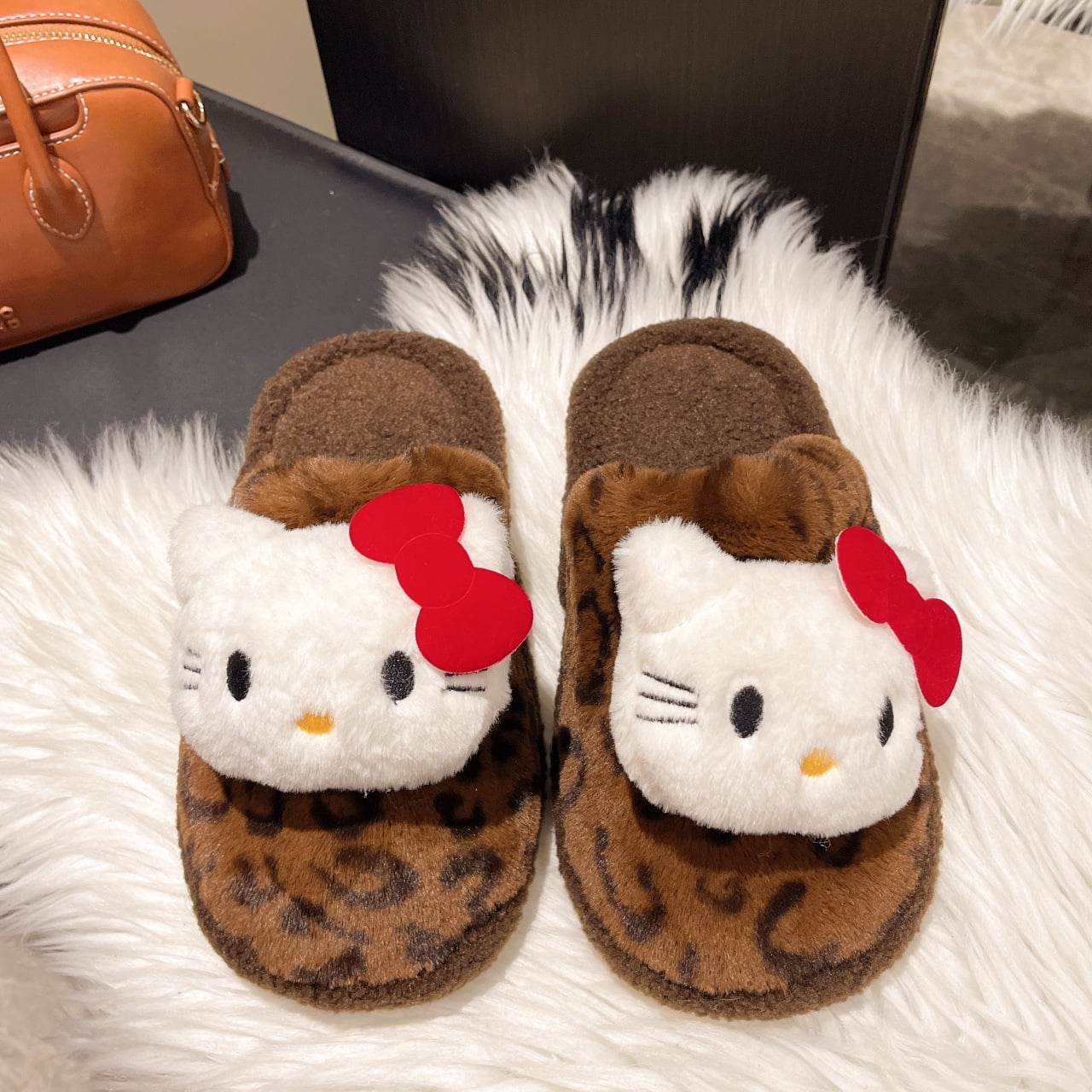 Hello Kitty Fuzzy Slippers Women Cute Fluffy House Shoes Warm Cozy ...