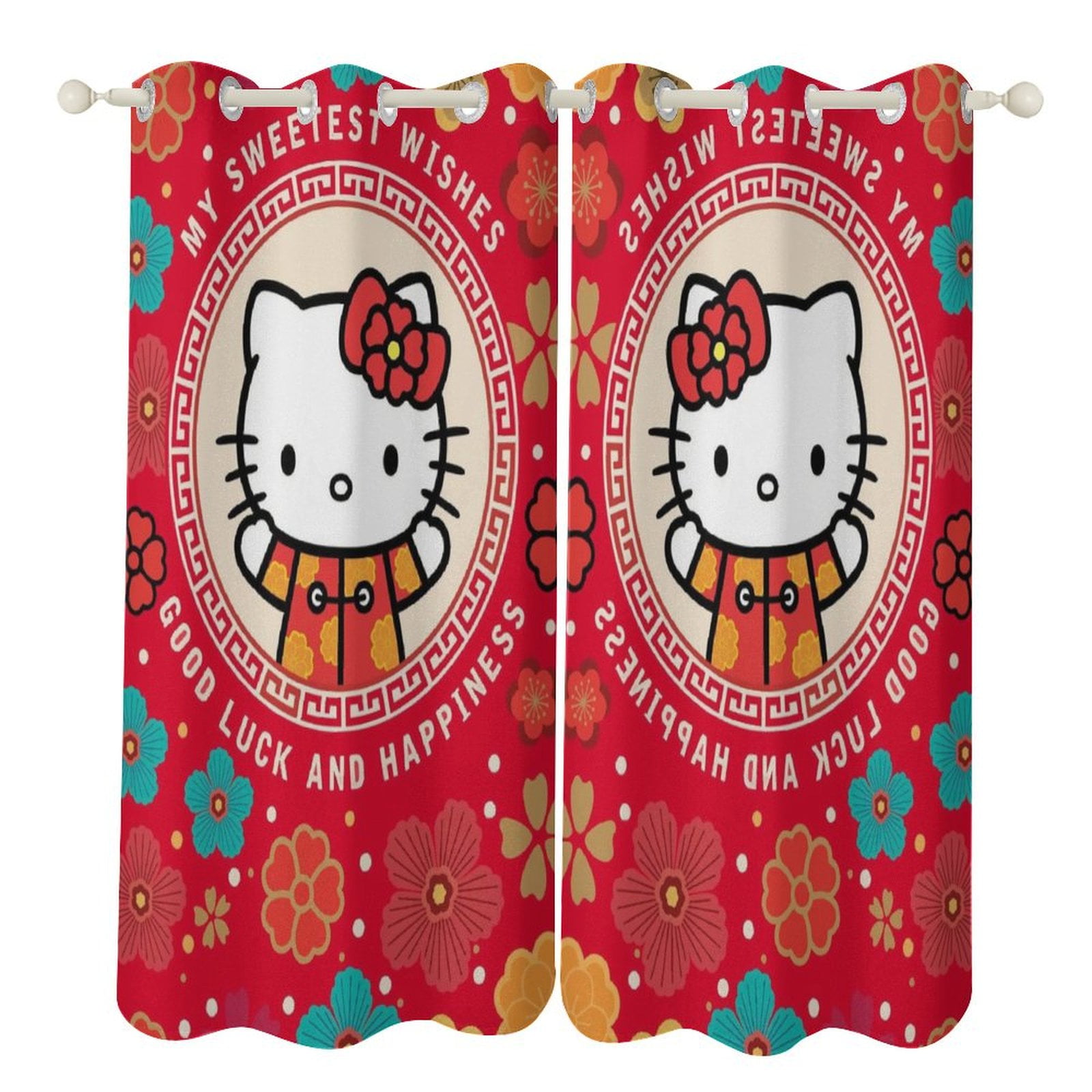 Hello Kitty GOOD LUCK AND HAPPINESS Kids Curtains 52 X 72 Inch,Cartoon ...