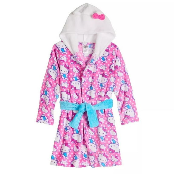 Hello Kitty Girl's Hooded Plush Soft Fleece Character Print Bathrobe ...