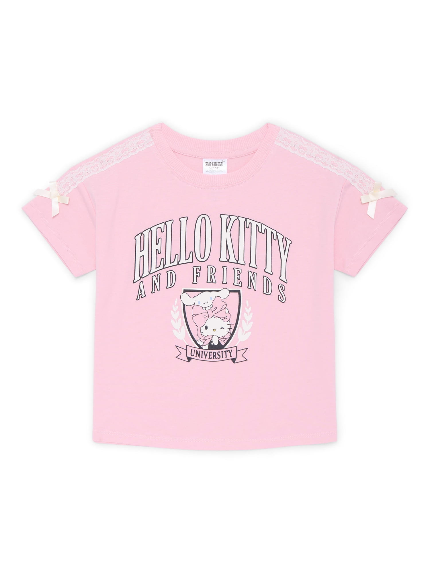 Hello Kitty Girls Short Sleeve Graphic Tee with Bow Details, Sizes 4-16 ...