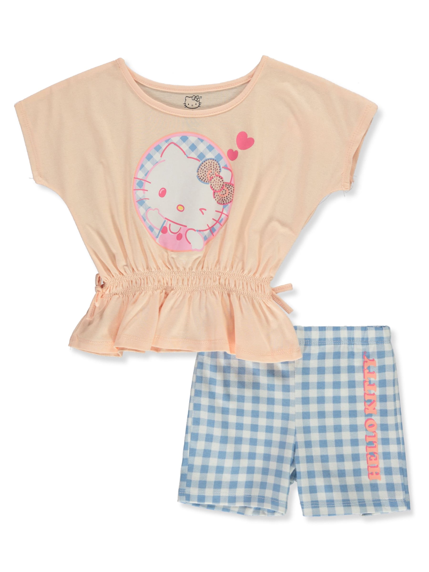 Hello Kitty Girls' 2-Piece Wink Bike Shorts Set Outfit Color: peach ...