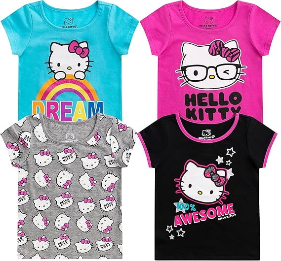 Hello Kitty Sanrio Short Sleeve T-Shirt (Girls), 4 Pack, Sizes 2T-12 ...