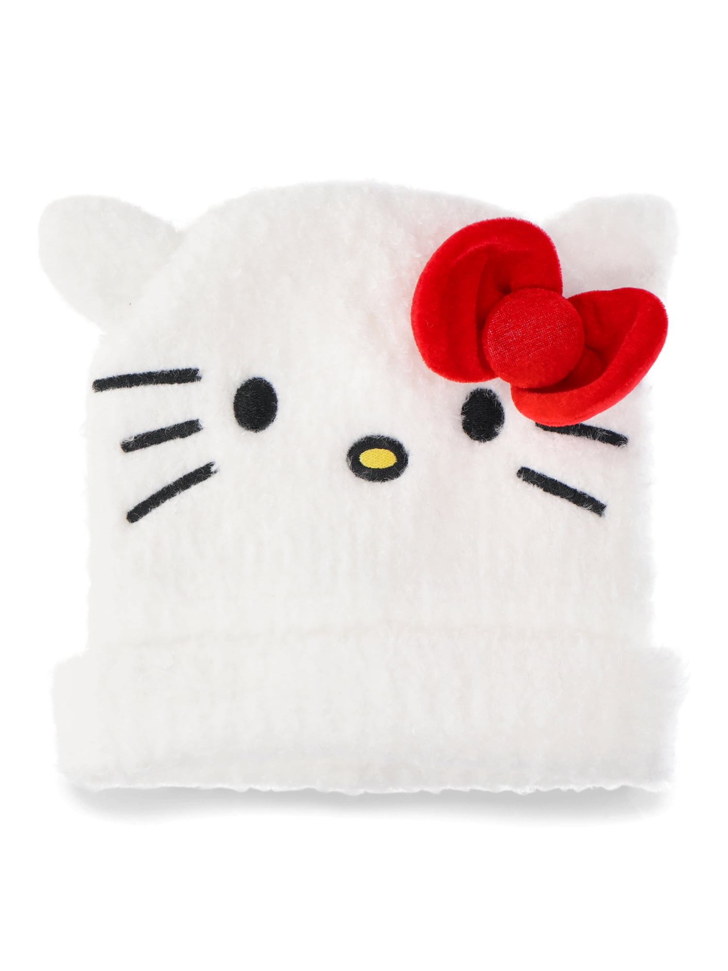 Hello Kitty Girls Fuzzy Beanie with 3D Ears, One Size Fits Most ...