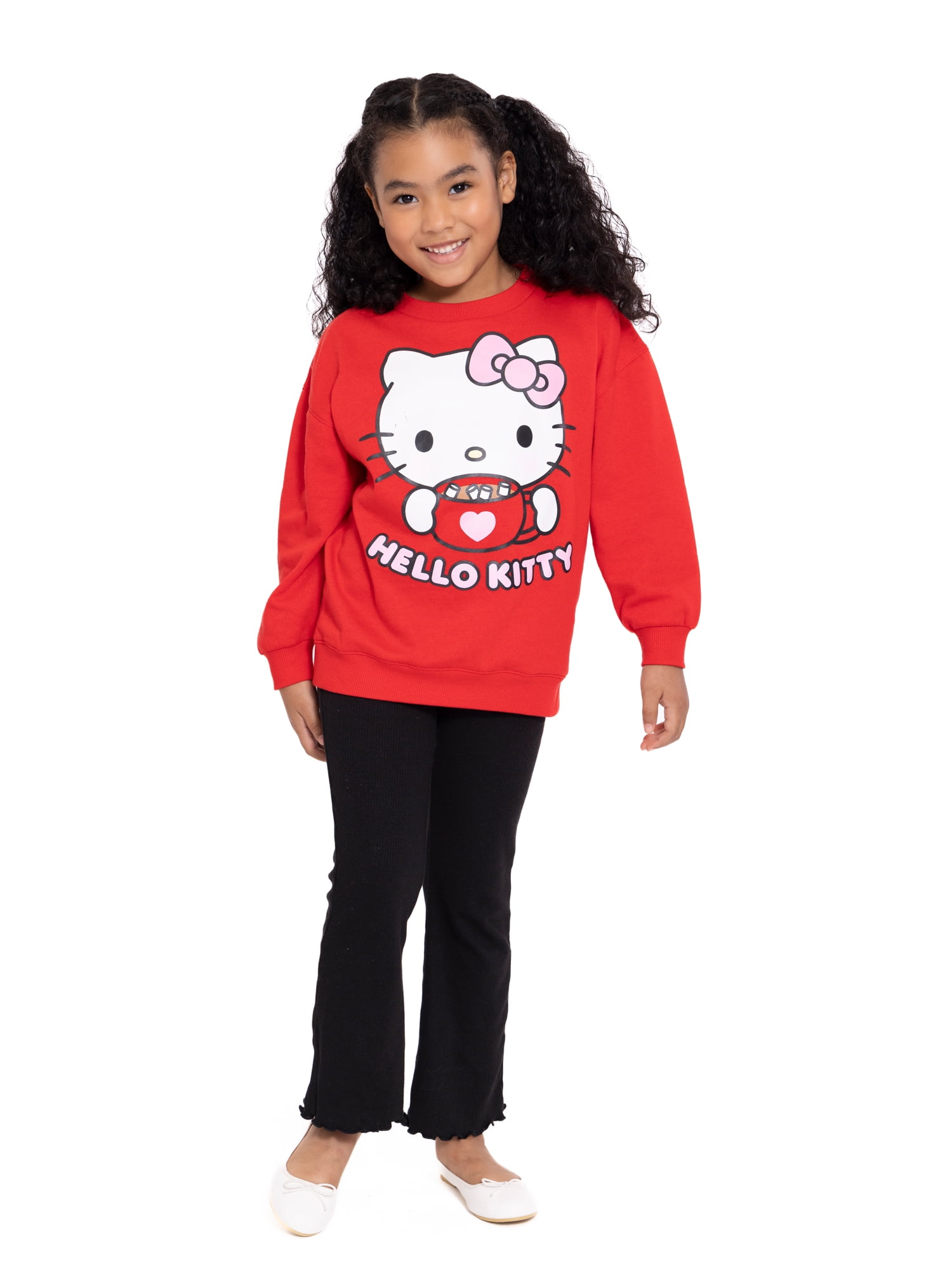 Hello Kitty Girls Holiday Graphic Crewneck and Flare Legging Set, 2 ...
