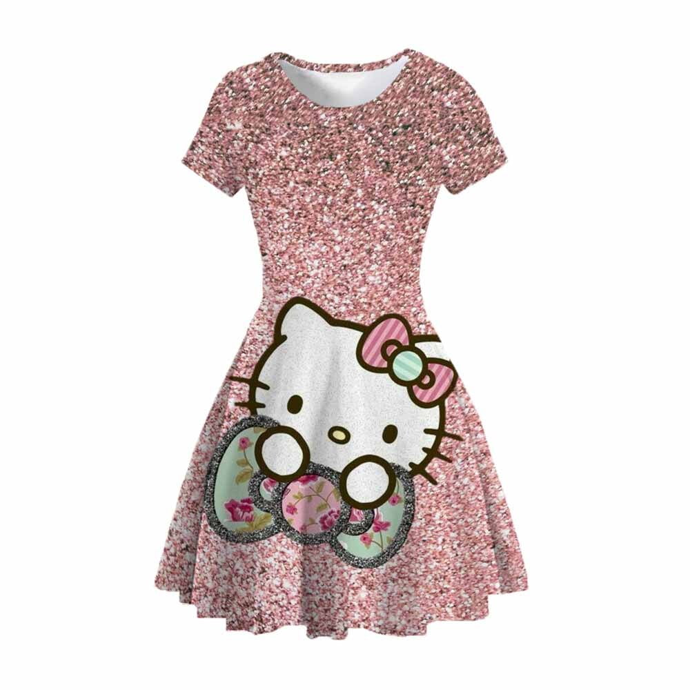 Hello Kitty Girls Kawaii Cat Cartoon Dress Children's Dress 3d Cat ...