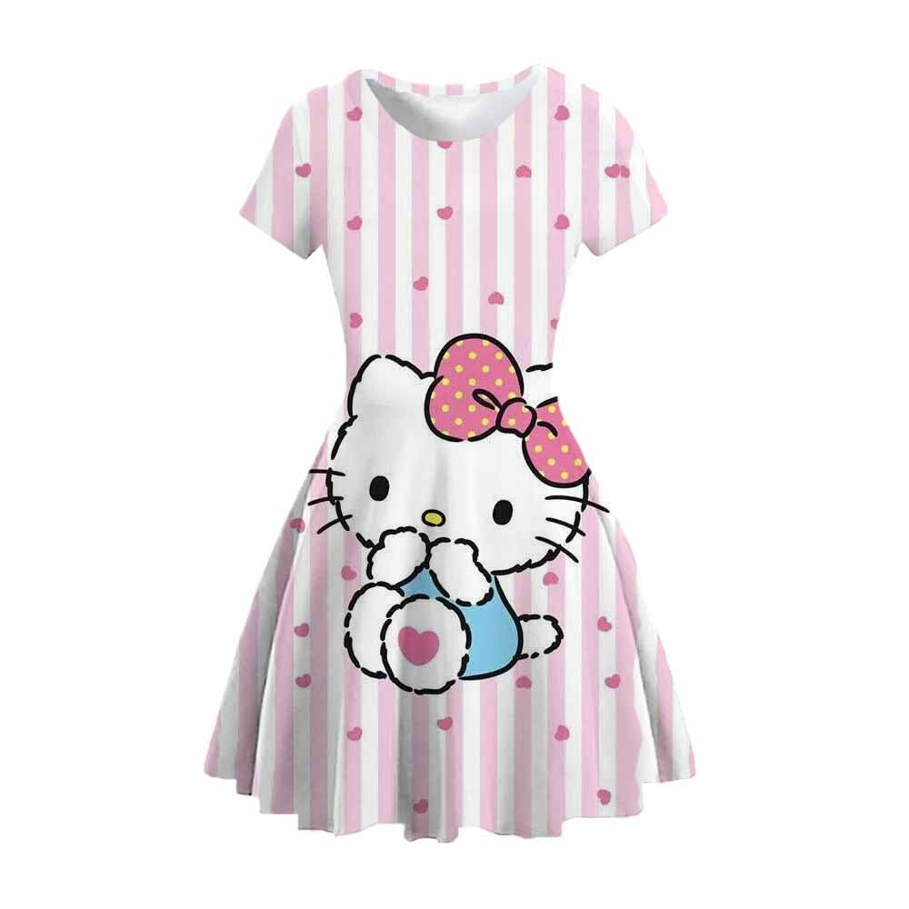 Hello Kitty Girls Kawaii Cat Cartoon Dress Children's Dress 3d Cat ...