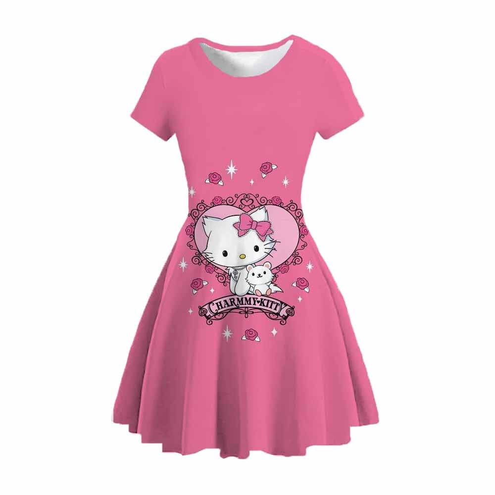 Hello Kitty Girls Kawaii Cat Cartoon Dress Children's Dress 3d Cat ...